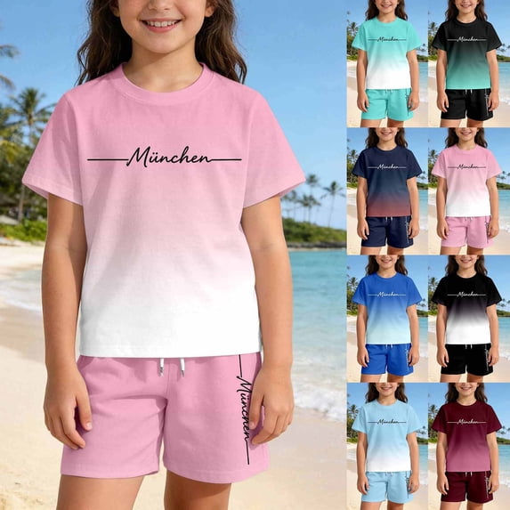 Baby Girl Clothes Summer City Alphabet Gradient Print Lightweight ...