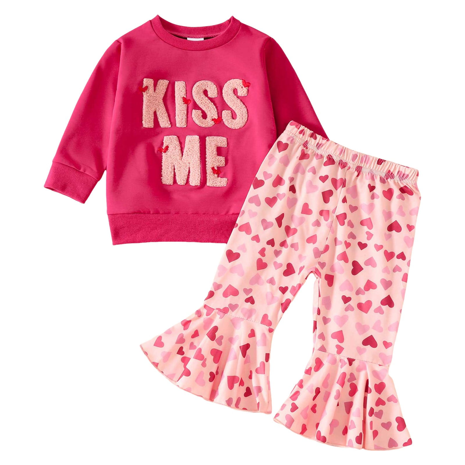 Baby Girl Clothes Valentines Day Love Print Long Sleeve T-Shirt Tops Sweatshirt Flared Pants Set ...