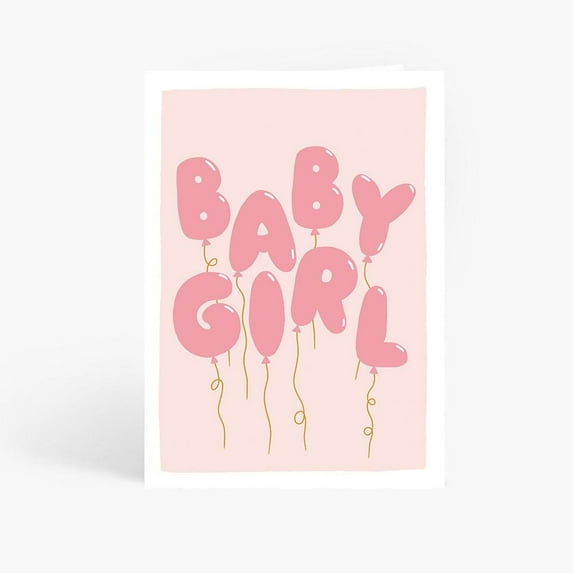 Baby Girl Congratulations Card with Pink Balloon Design – Perfect ...