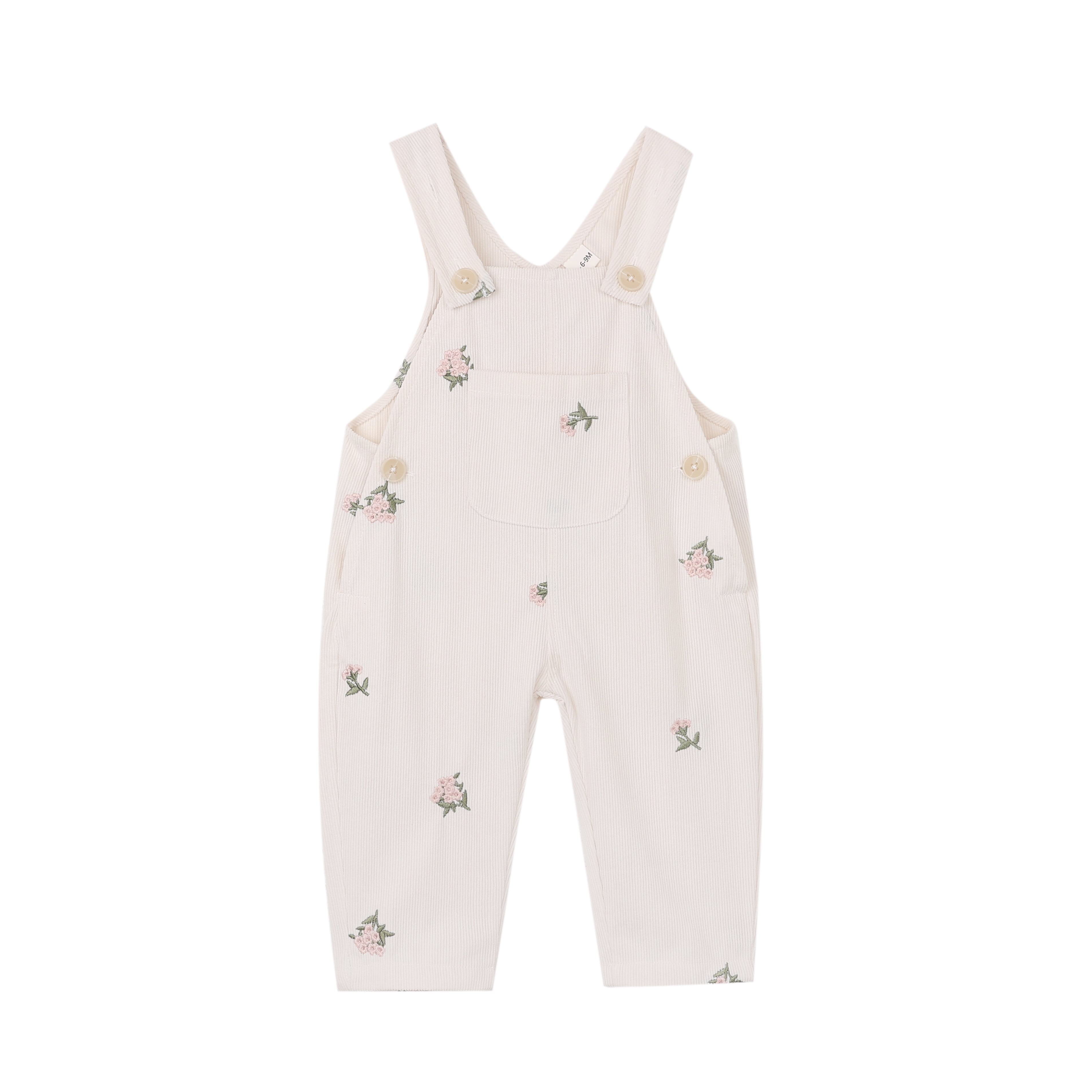 Baby Girl Corduroy Overall with Floral Embroidery, Beige, Spring & Fall ...