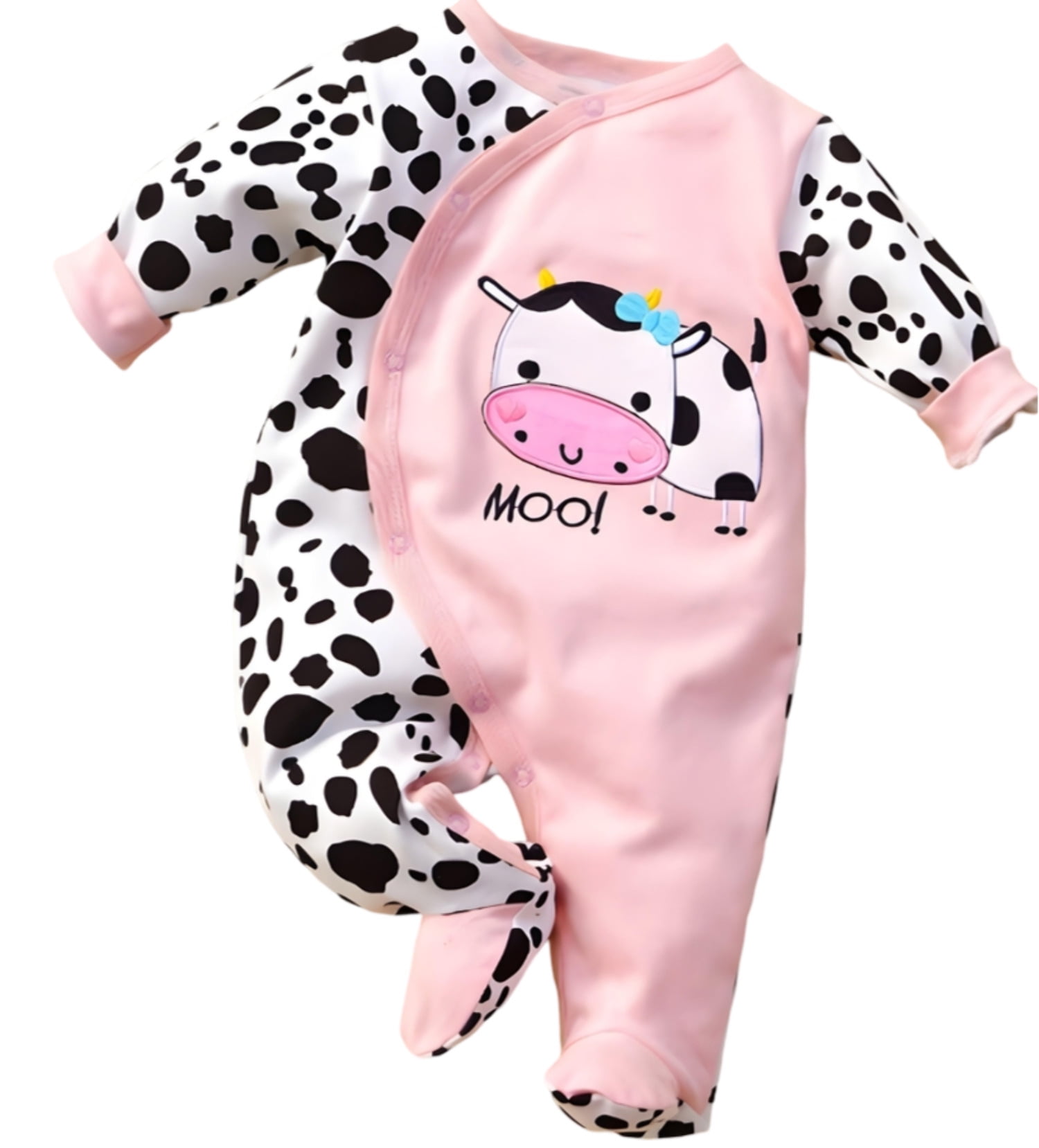 Adorable Cow Print Footed Jumpsuit in Soft Cotton for Baby Girls ...