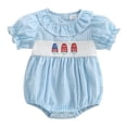 Baby Girl Cute Embroidery Smocked Bubble Romper Plaid Short Puff Sleeve ...