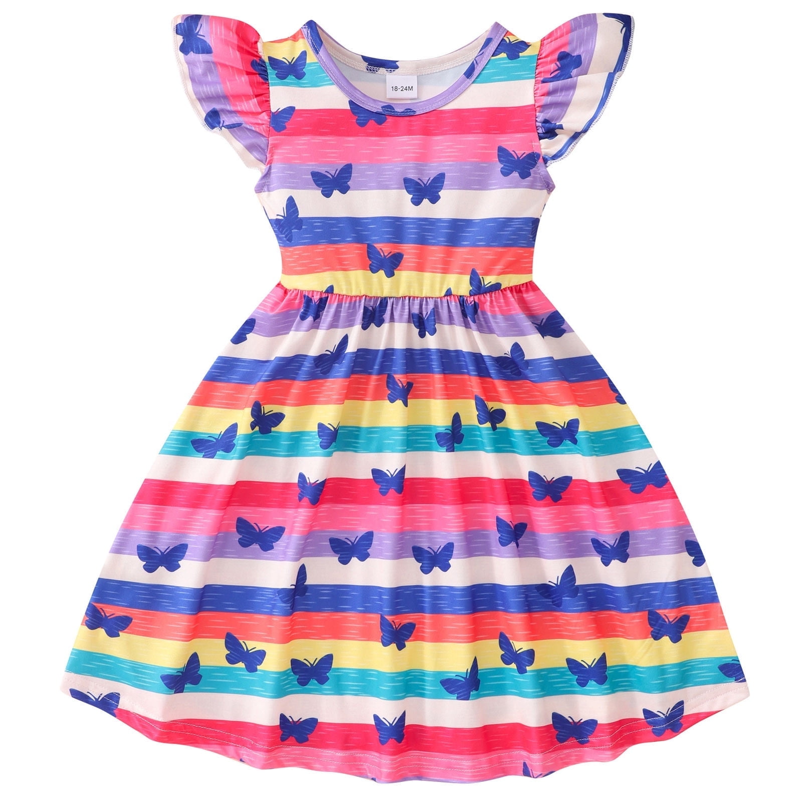 Baby Girl Dress Fly Sleeve Cartoon Butterfly Stripe Prints Summer Beach ...