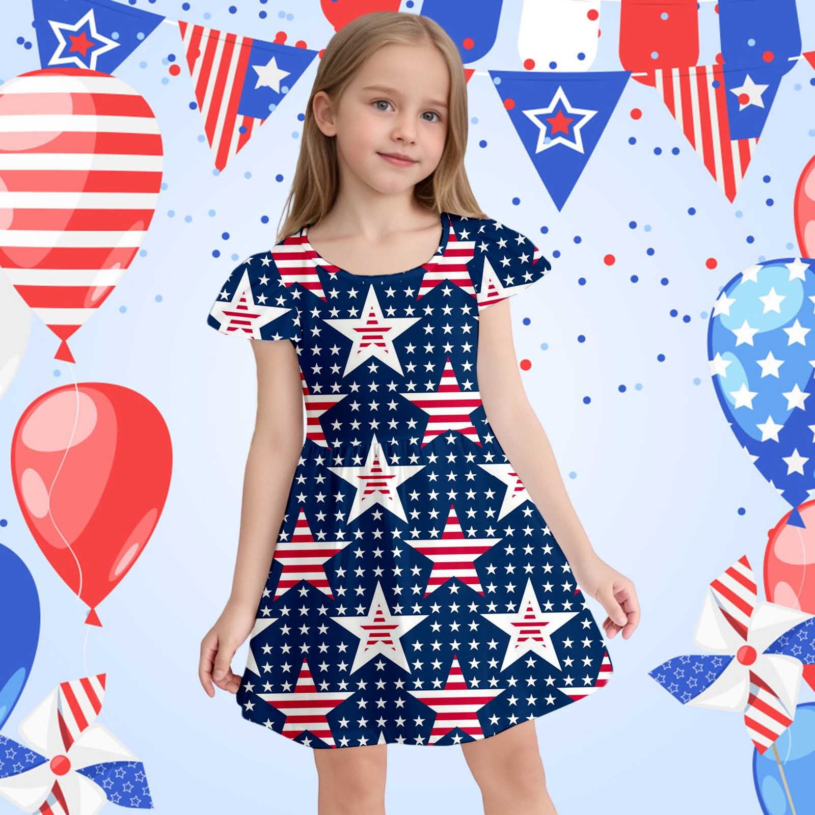 Baby Girl Dress Independence Day Star Prints Dress for Kids Toddler ...