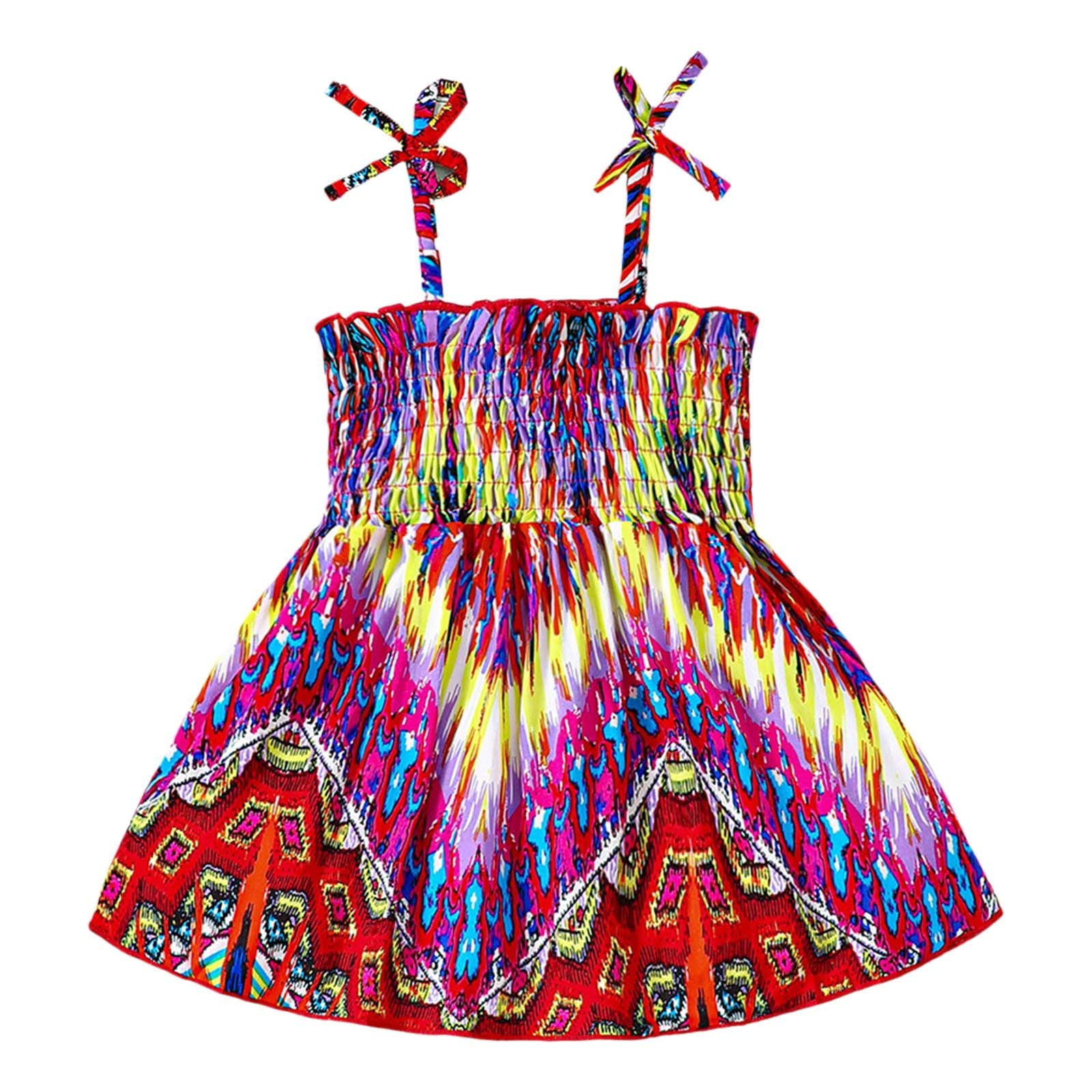 Baby Girl Dress Bohemian Floral Sleeveless Rainbow Beach Su Dresses ...