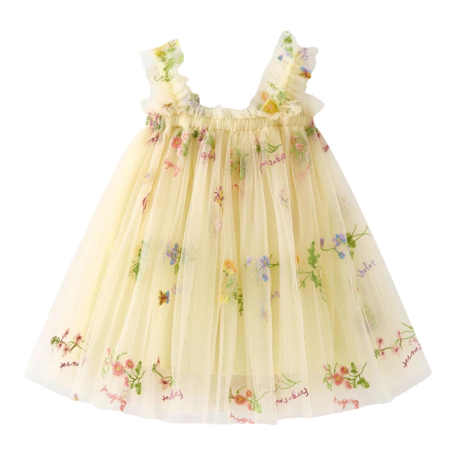 Baby Girl Dress Sleeveless Embroider Princess Dress Dance Party Floral ...