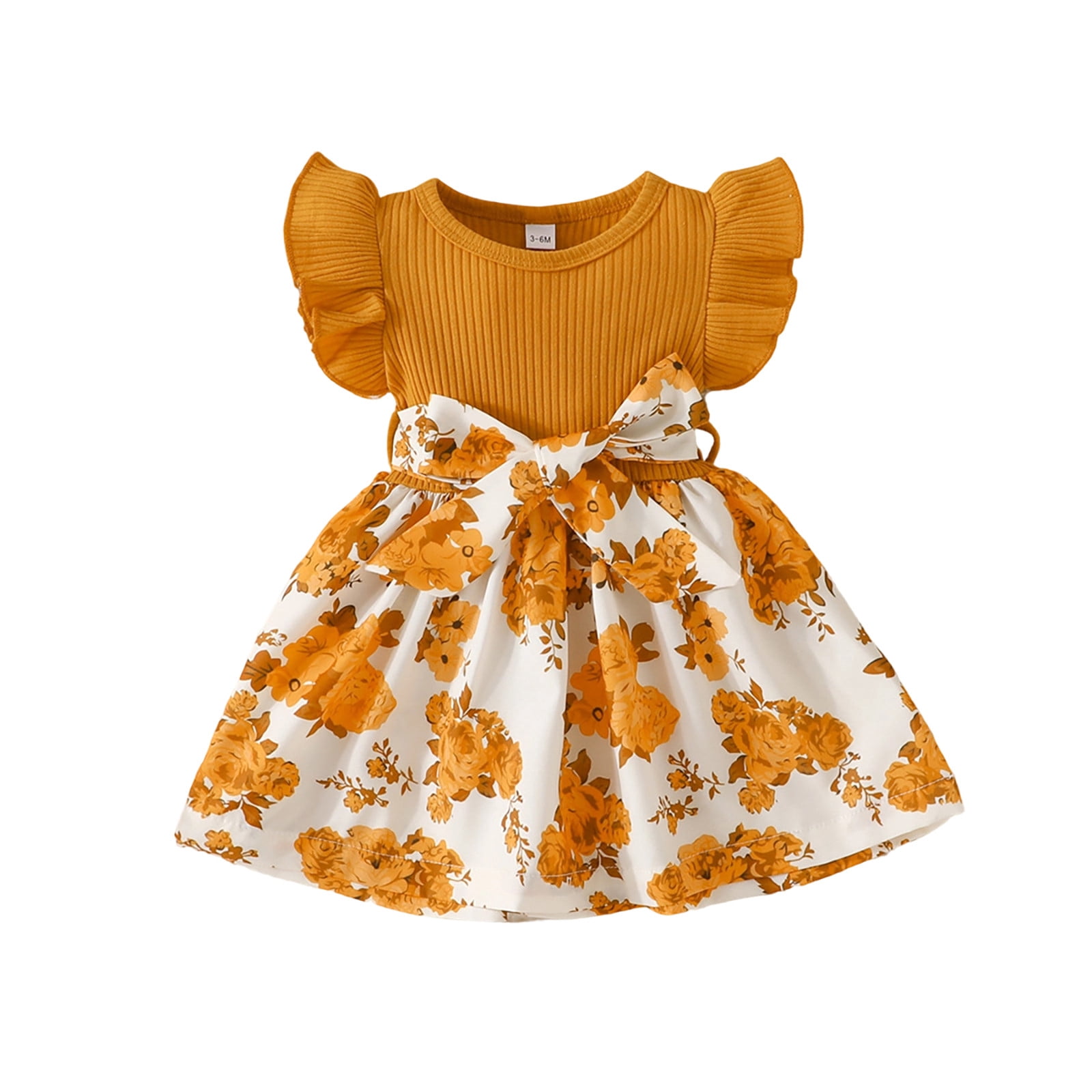 Baby Girl Dresses Fashion Flutter Sleeve Print Contrast Design Summer ...