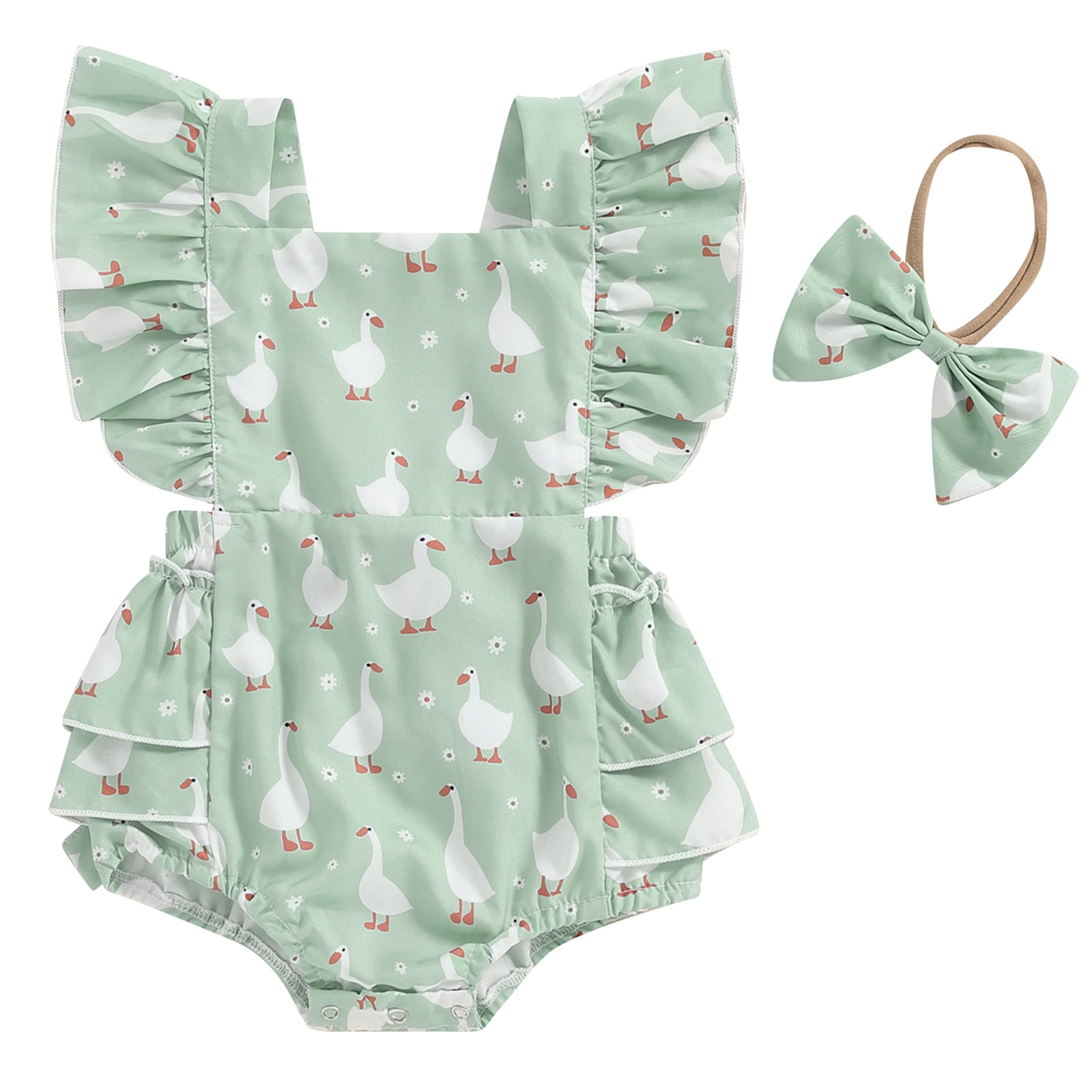 Baby Girl Duck Print Romper Ruffles Fly Sleeve one-piece Bodysuits ...
