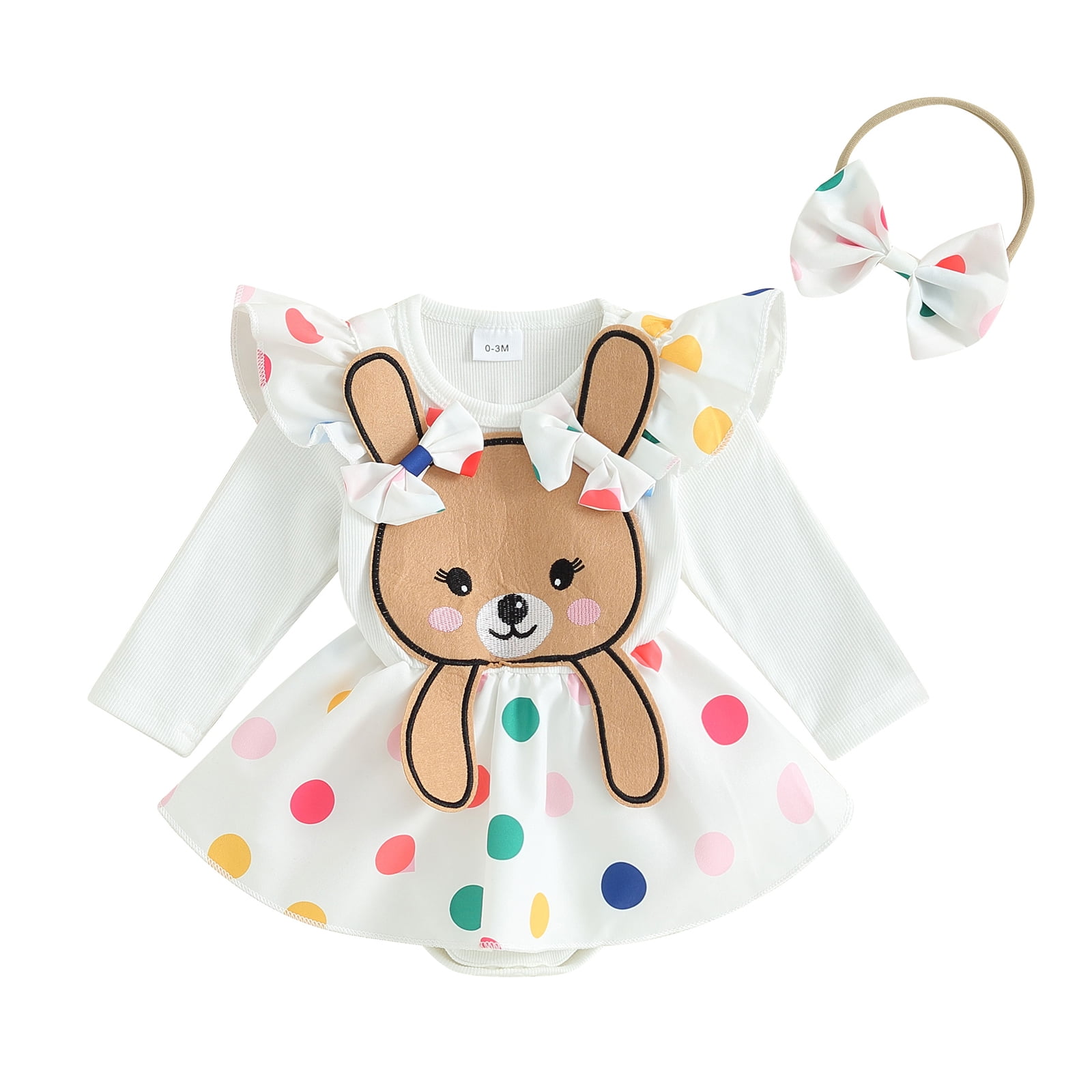Baby Girl Easter Outfit Floral Bear Bunny Romper Newborn Dress Ruffle ...