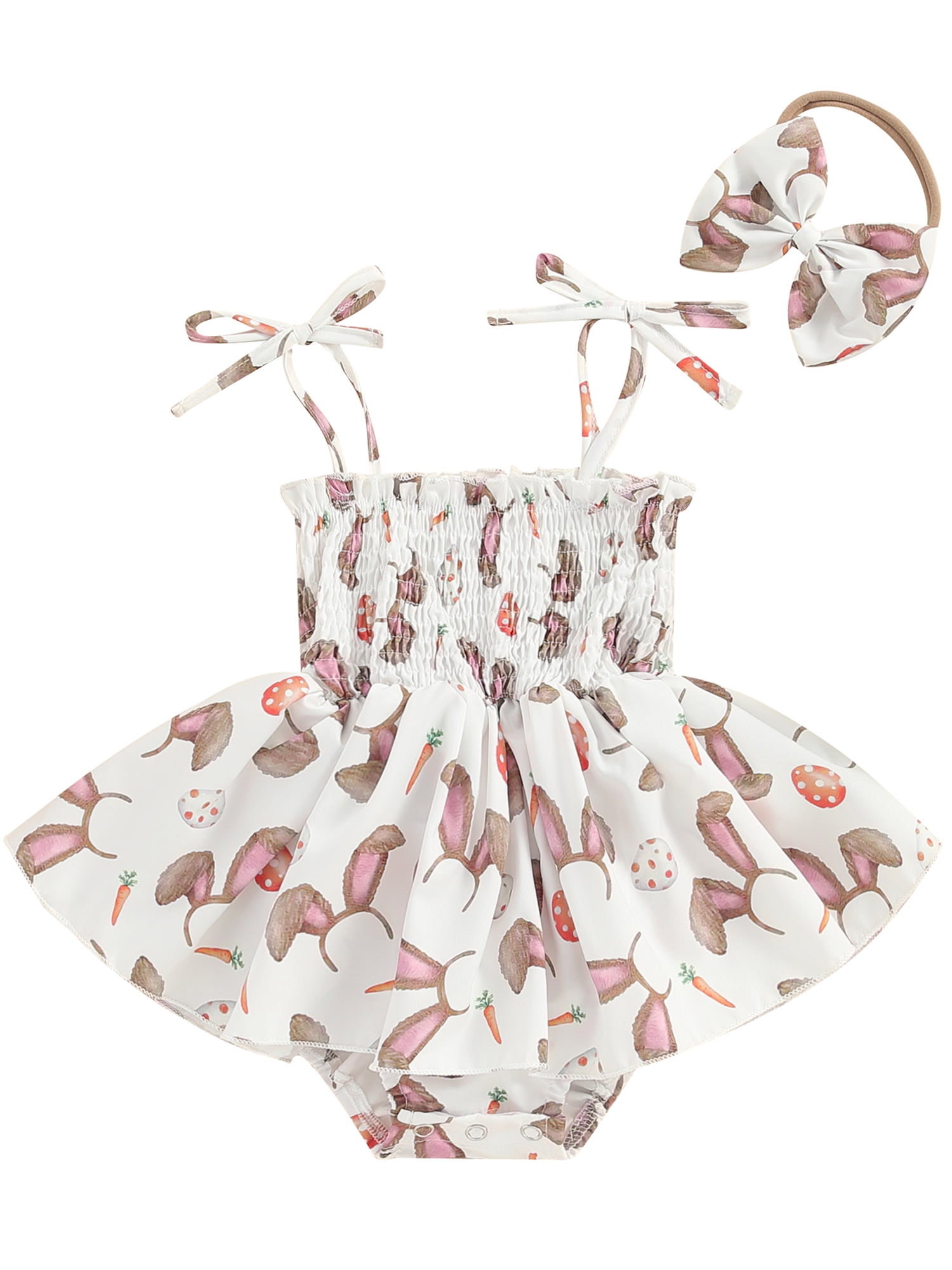 Baby Girl Easter Outfits, Sleeveless Tie Up Bunny Flower Print Caim ...