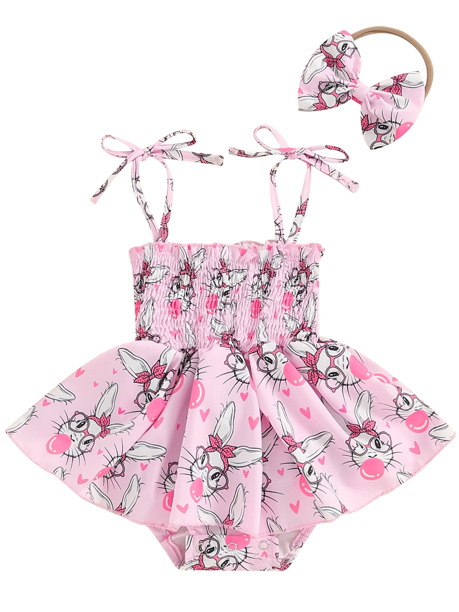 Baby Girl Easter Outfits, Sleeveless Tie Up Bunny Flower Print Caim ...
