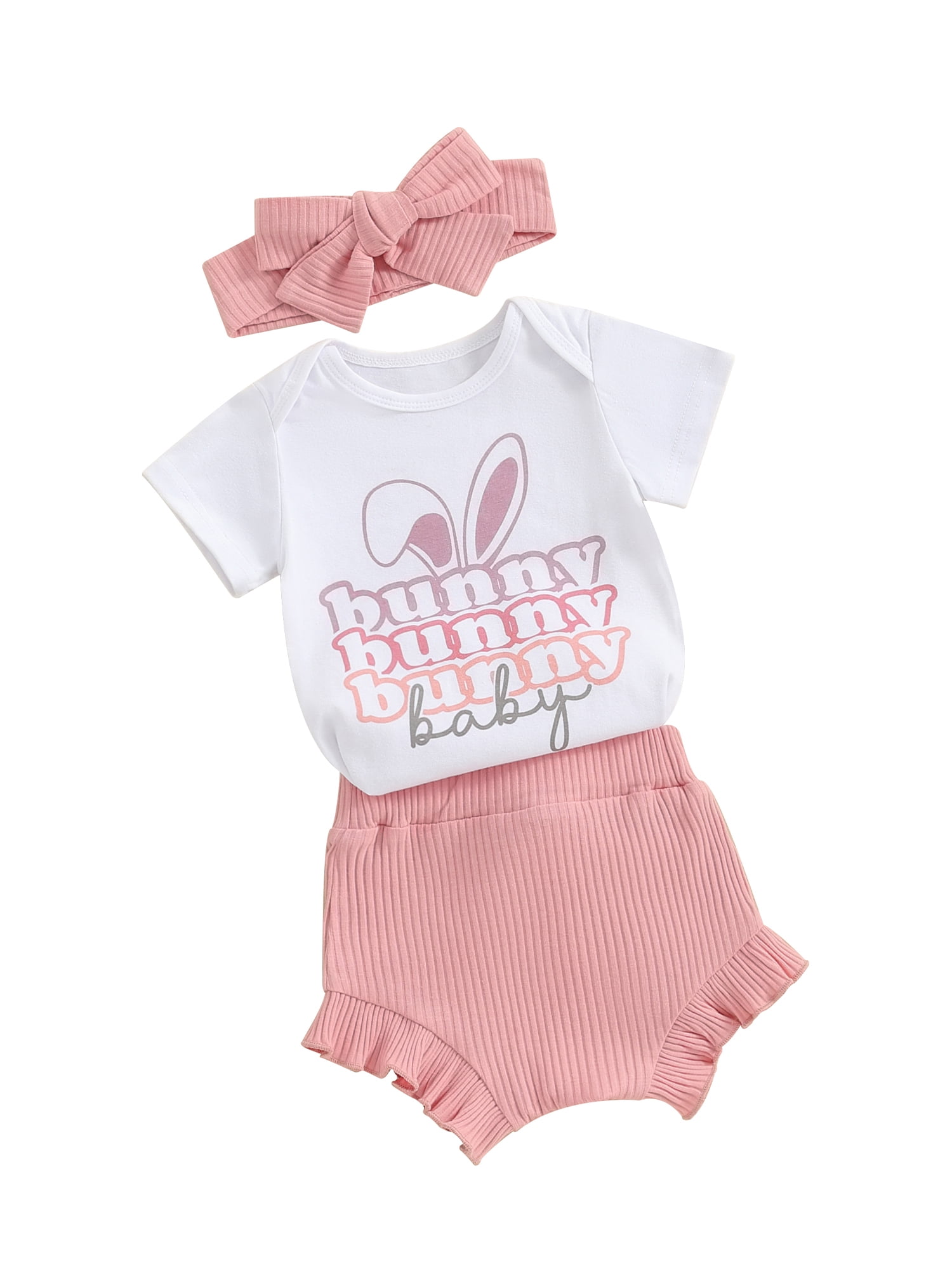 Baby Girl Easter Outfits Summer Clothes Short Sleeve Romper Tops Ruffle Shorts Headband Sets ...