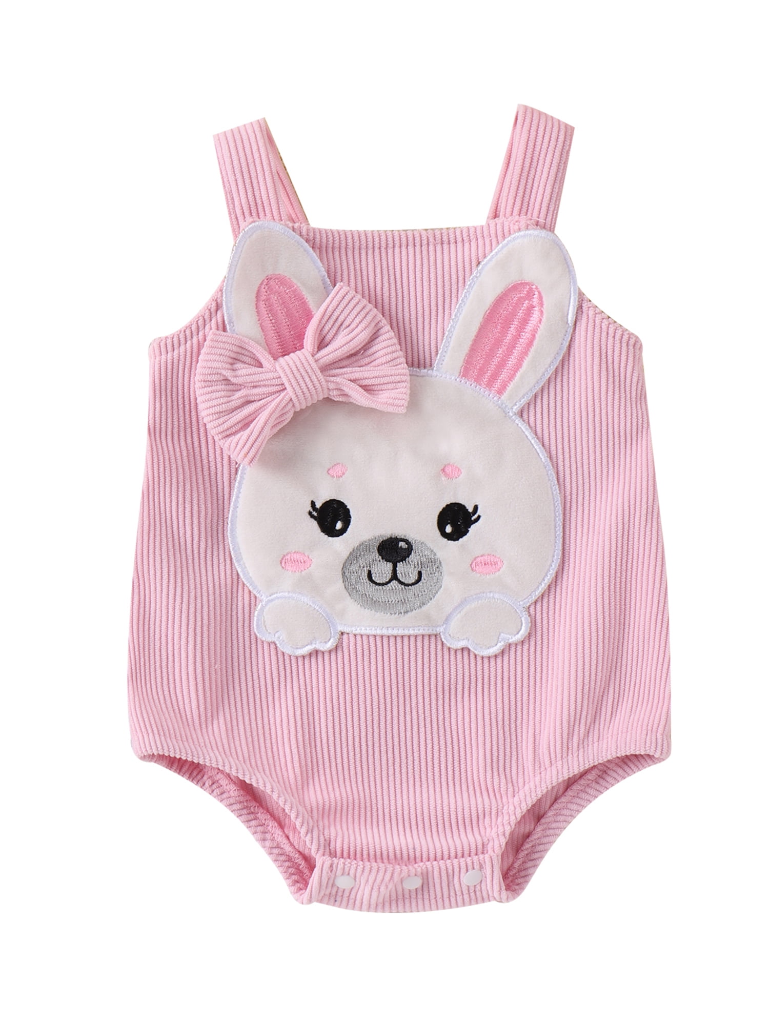 Baby Girl Easter Tank Romper Cute Sleeveless Square Neck 3D Bow Rabbit ...