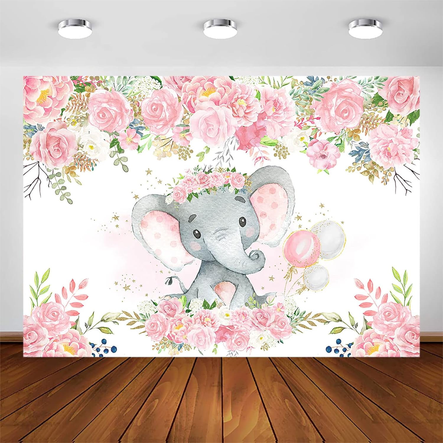 Baby Girl Elephant Backdrop Baby Shower Blush Pink Floral Elephant Baby ...