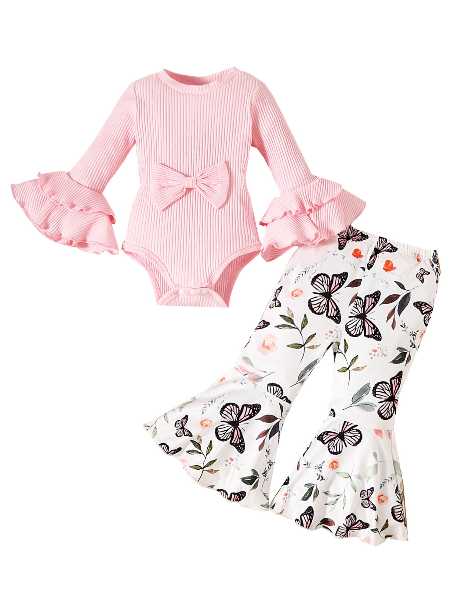 Baby Girl Fall Bell Bottoms Outfits Ribbed Knit Flare Long Sleeve ...