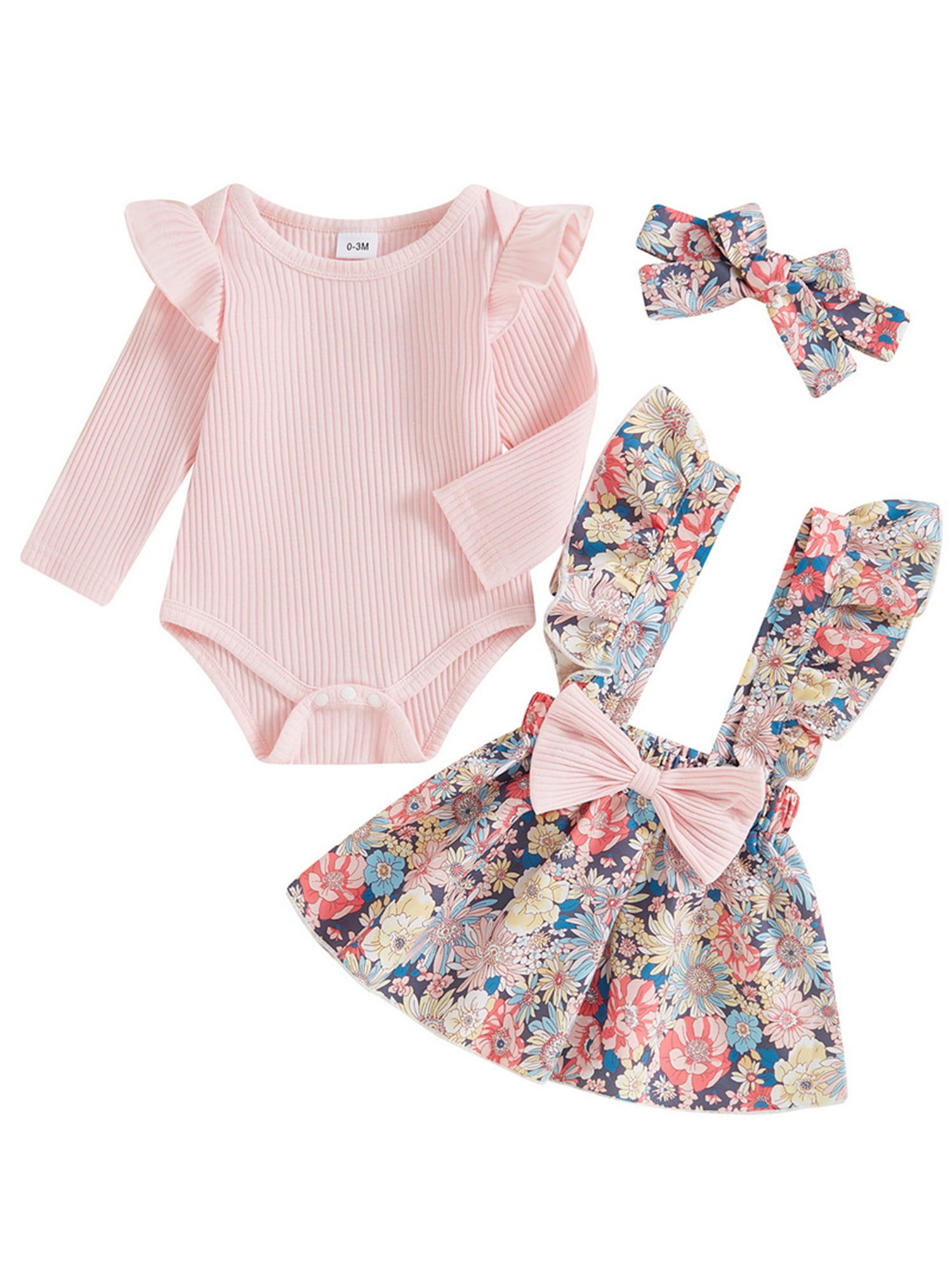 Baby Girl Fall Outfits Newborn Infant 3Pcs Set Romper Suspender Dress Skirt with Headband Suit ...