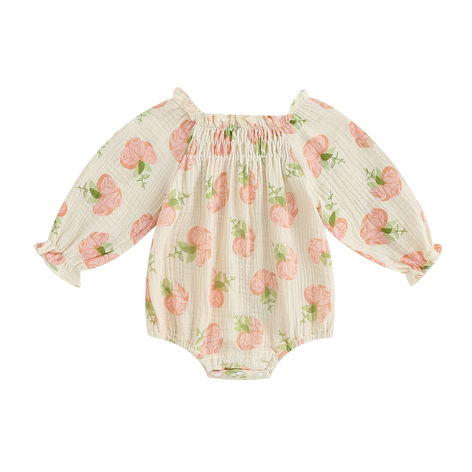 Baby Girl Fall Romper Off Shoulder Long Sleeve Floral Print Smocked ...