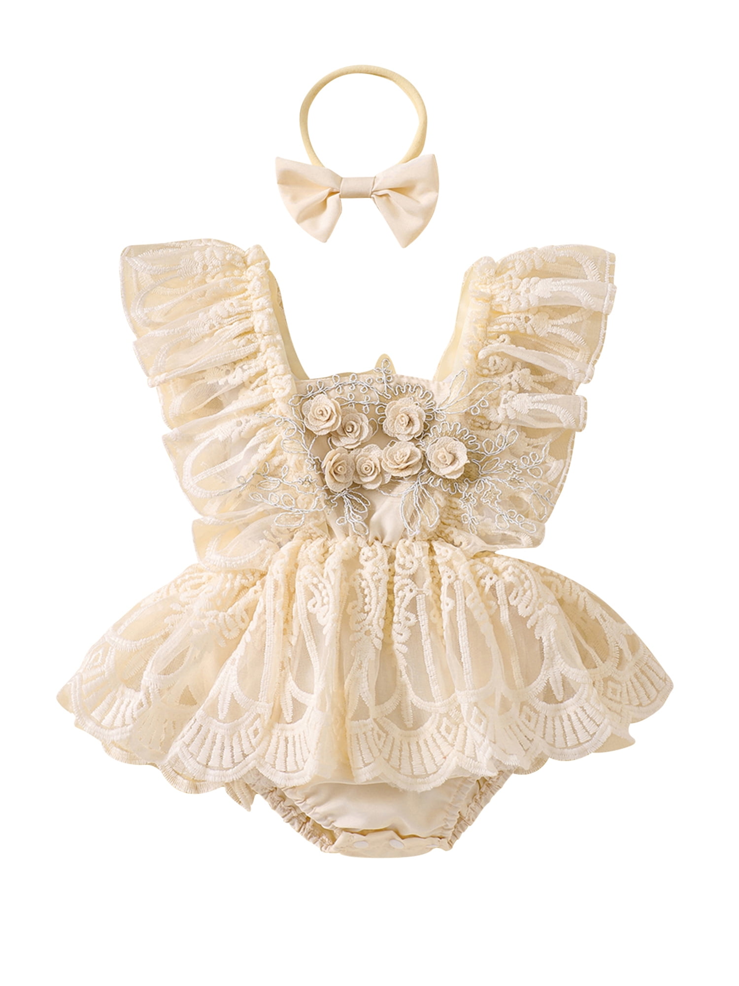 Baby Girl First Birthday Outfit Boho Lace Floral Romper Dress Newborn Ruffle Bodysuit Cute ...