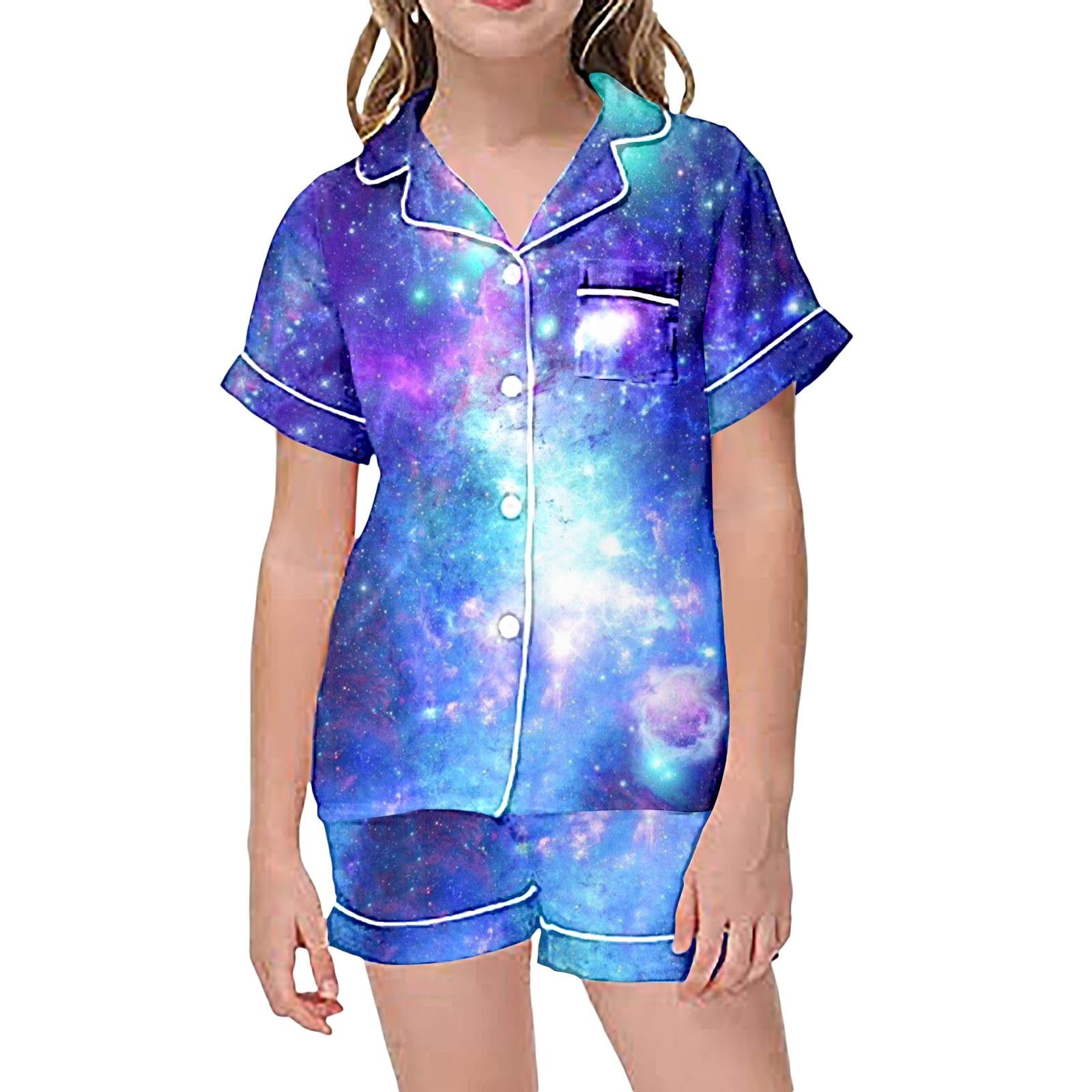 Baby Girl First Birthday Outfit Girls Galaxy Print Button Lapel Short ...