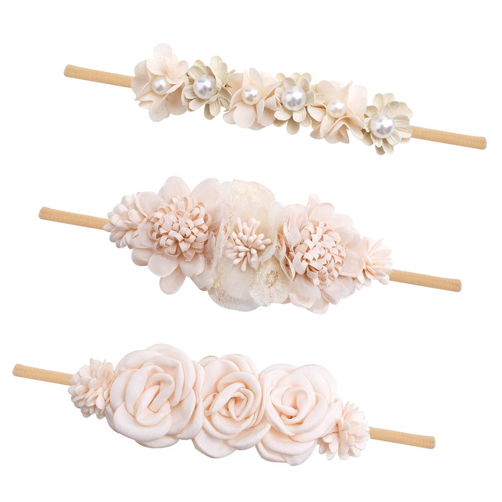 Baby Girl Floral Headbands- 3pcs Nylon Headband Handmade Flower Crown ...