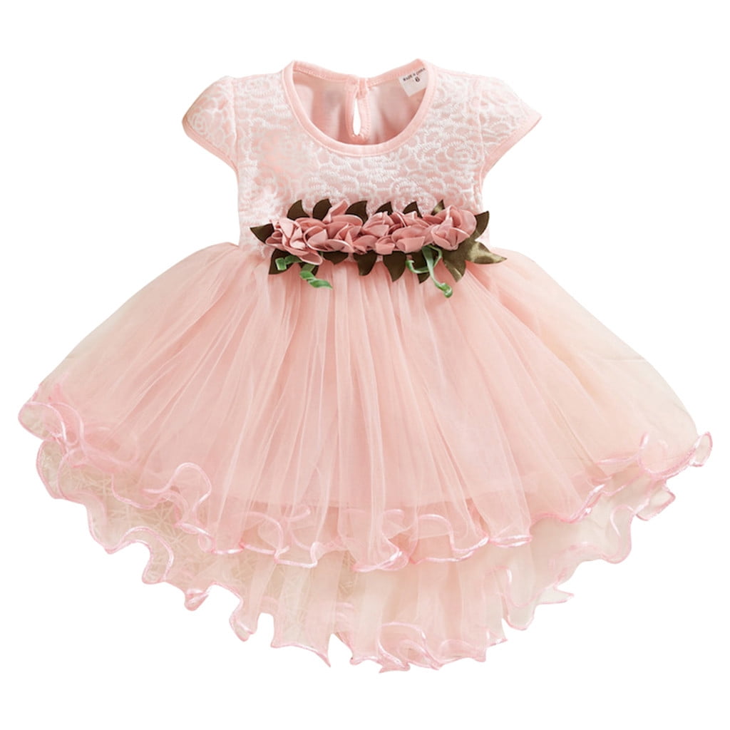 Baby Girl Formal Dress Kids Flower Floral Tulle Ruffle Trendy Prom ...