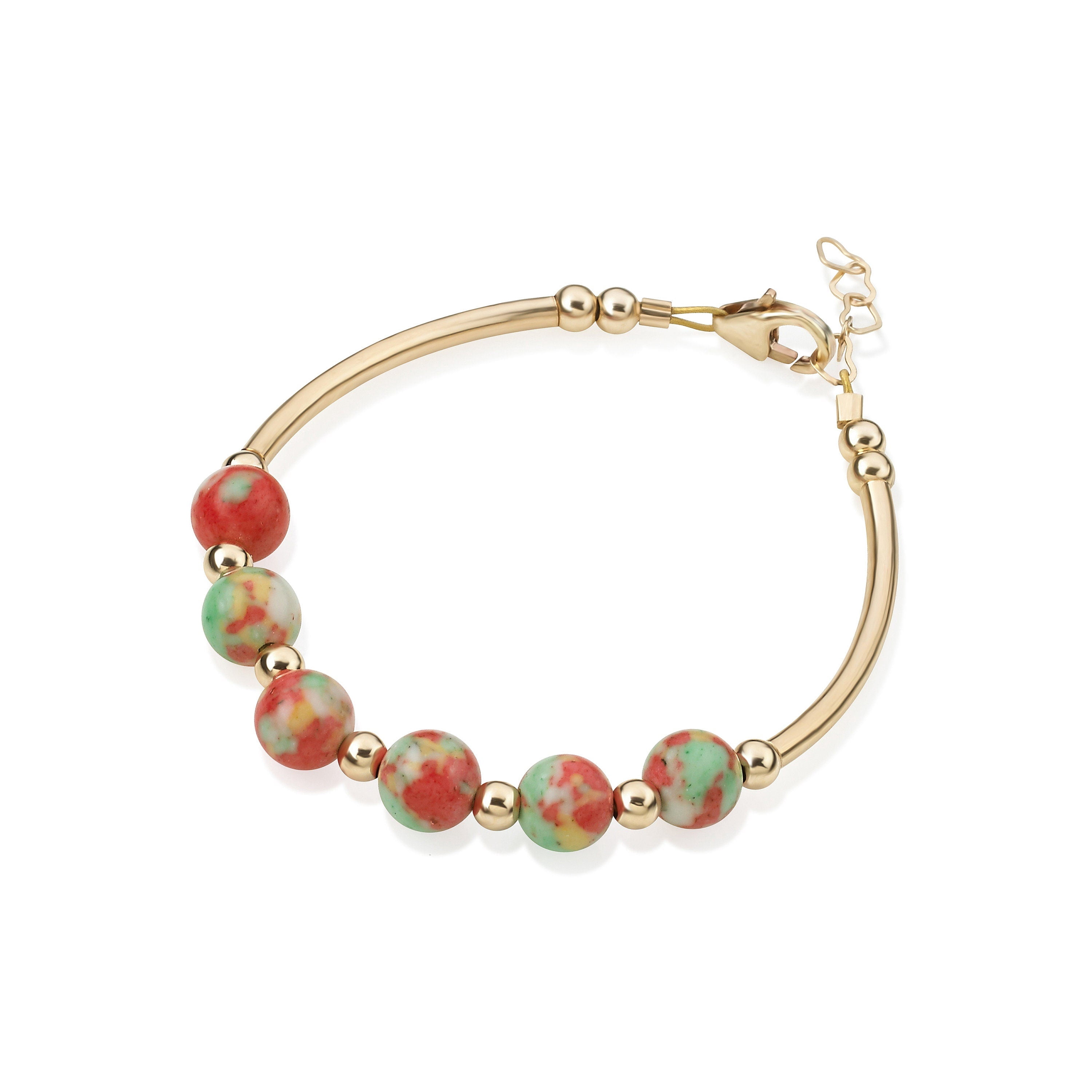 Baby Girl Gold Banglet Bracelet Orange Green Marble Beads | Perfect ...
