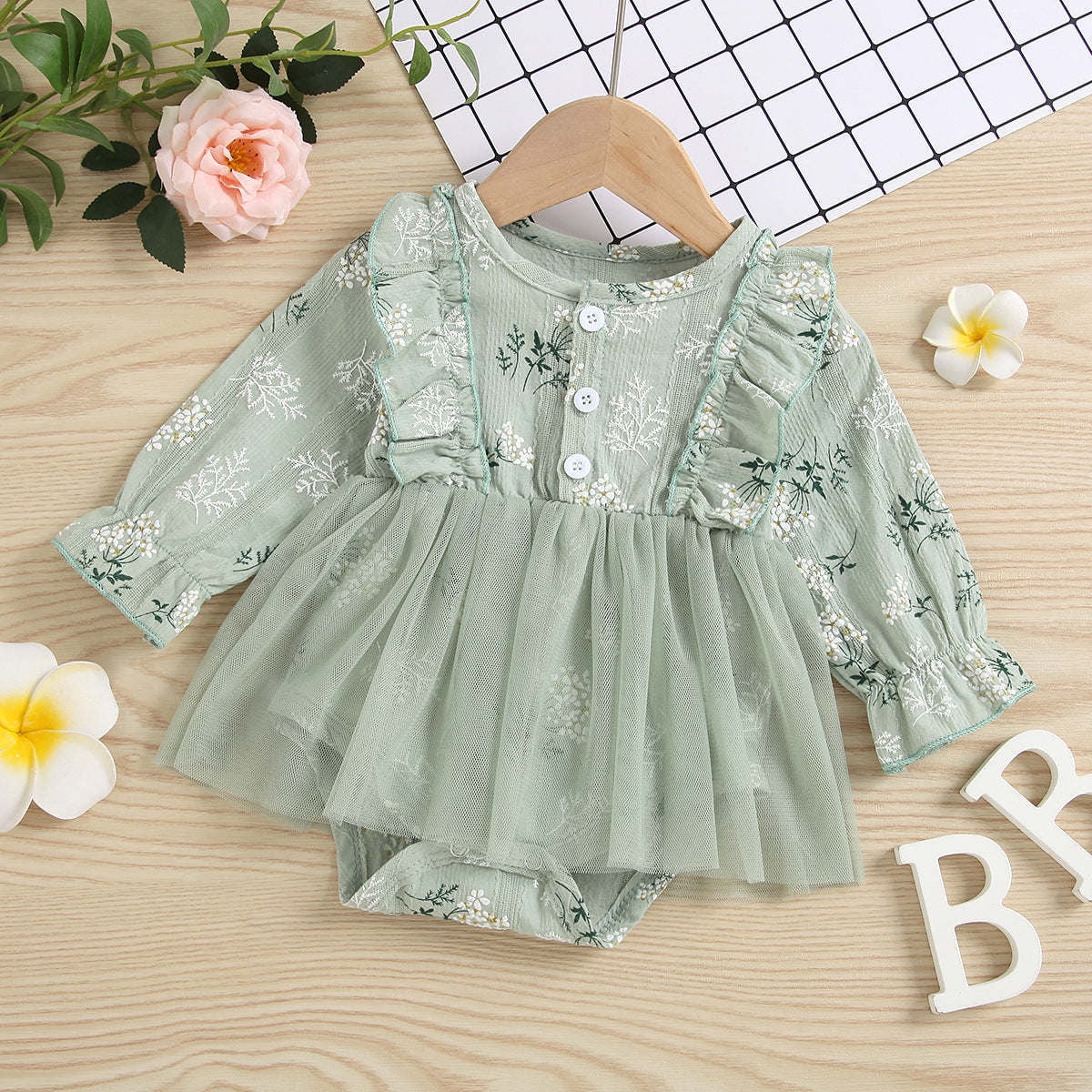 Baby Girl Grass Embroidered Onesie Dress - Dress Your Little Princess ...