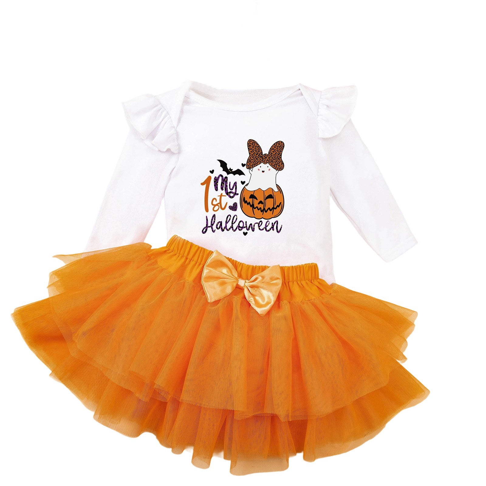 Baby Girl Halloween Outfit Lightweight Cute Pumpkin Long Sleeve Romper With Tutu Dress Clothing ...