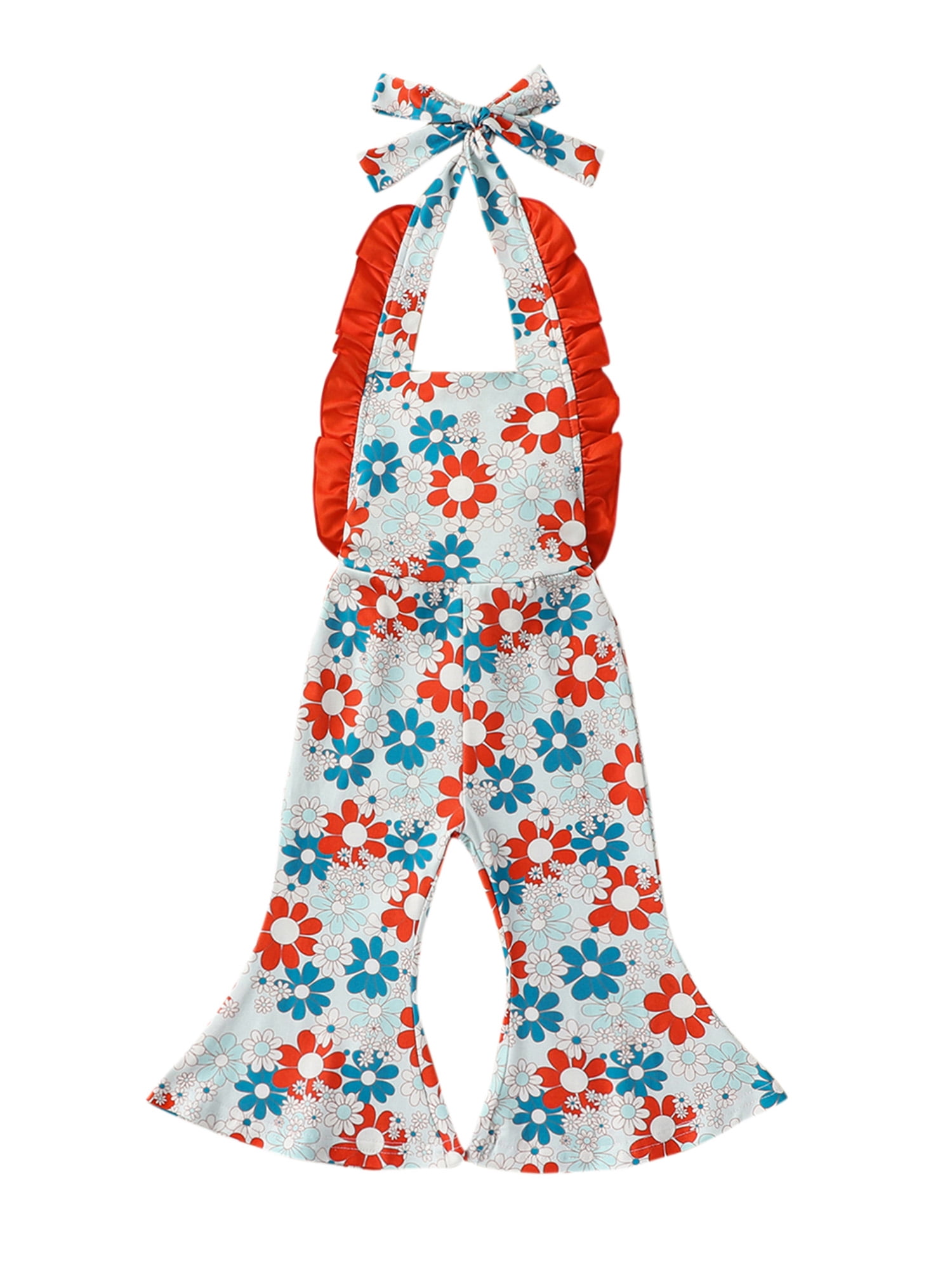 Baby Girl Jumpsuit Overalls, Sleeveless Halter Floral Bell-Bottoms ...