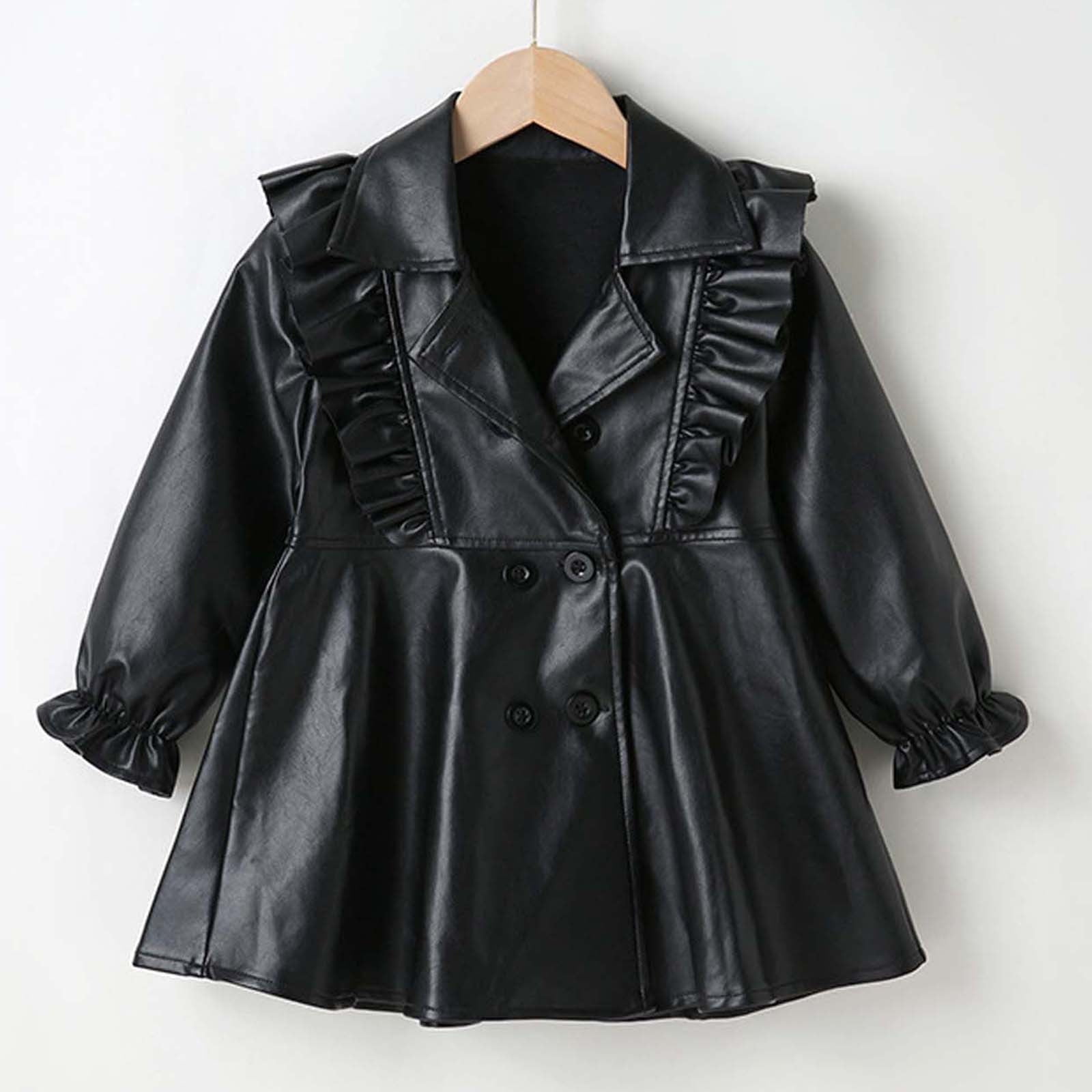 Baby Girl Leather Motorcycle Jacket Cute Ruffle Spring Fall PU Coat ...