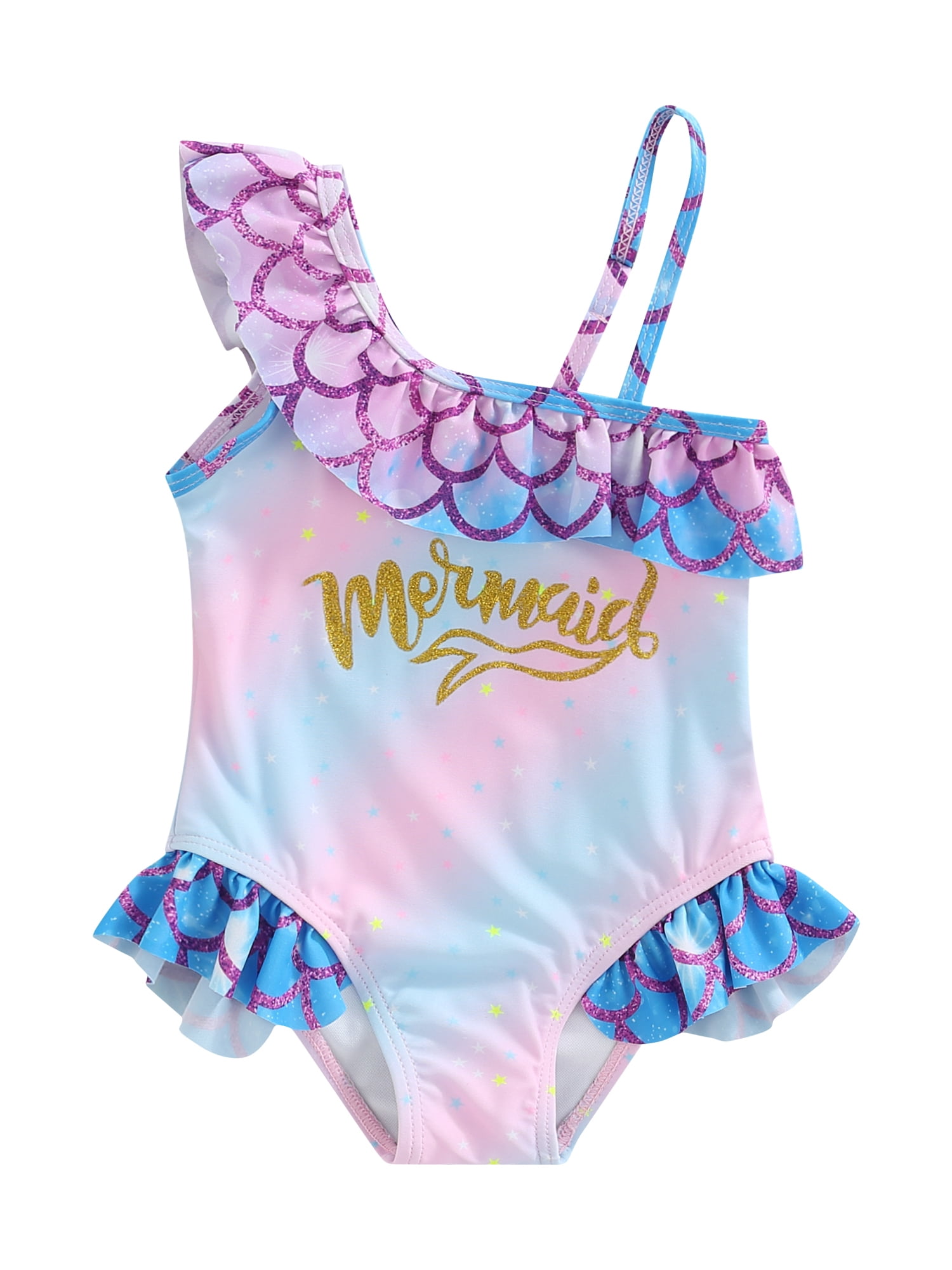 Baby Girl Mermaid One Piece Swimsuit Infant Toddlers One Shoulder Fish ...