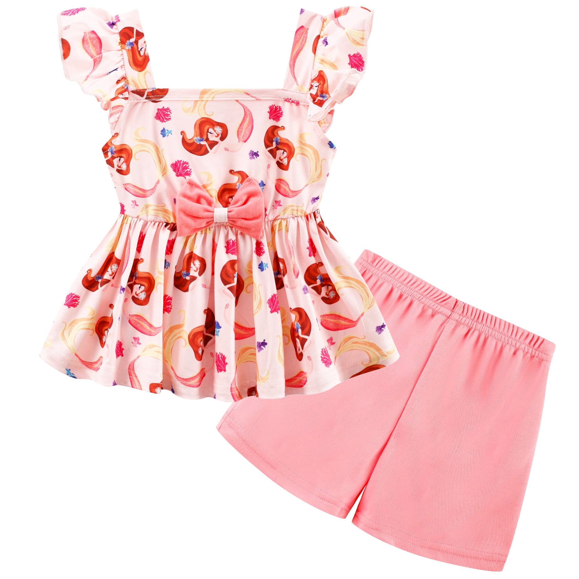 Baby Girl Mermaid Shorts Set Toddler Summer Ruffle Sleeveless Bow Top ...