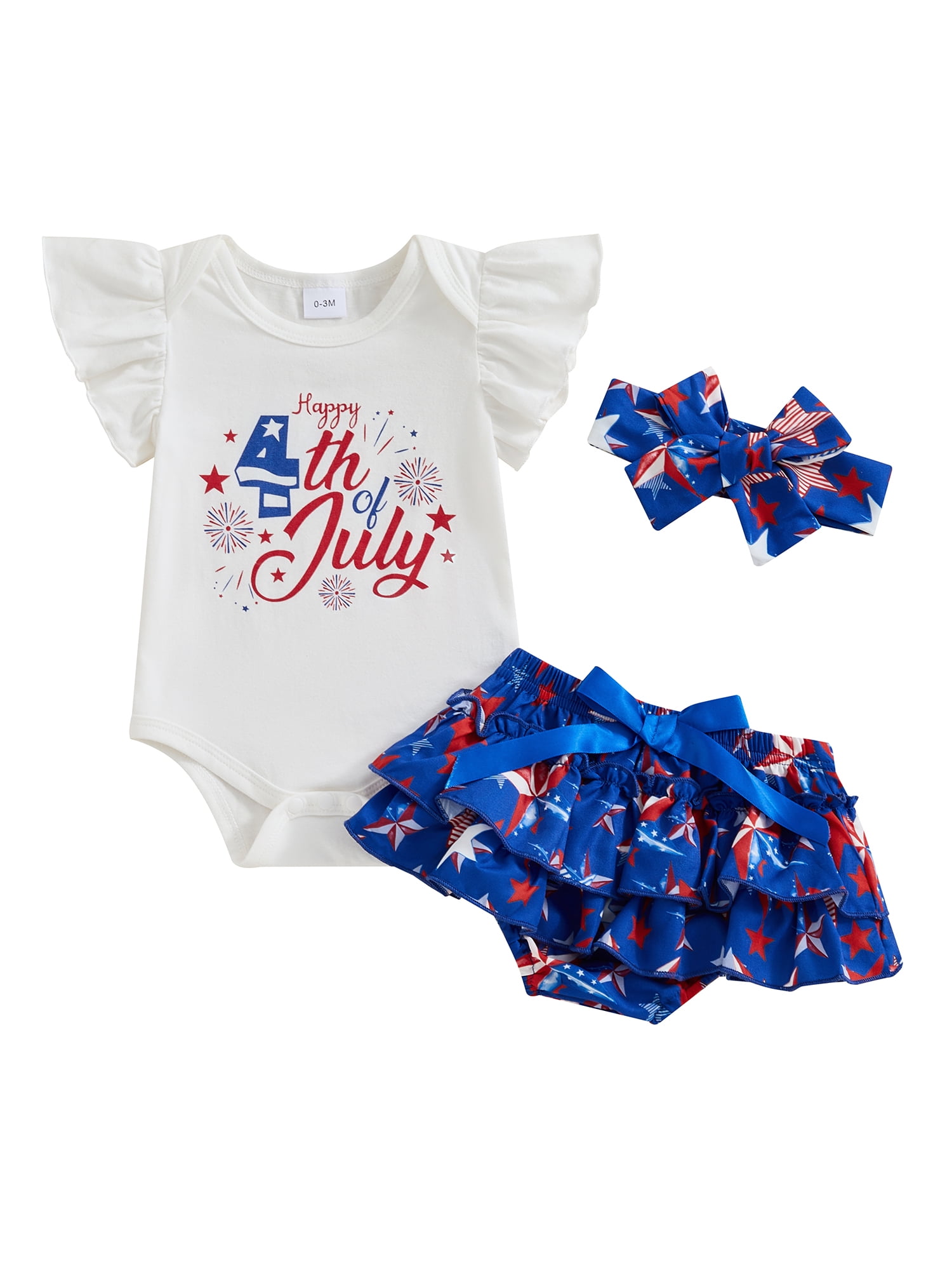 Baby Girl My First 4th of July Outfits Newborn Infant American Flag Romper Top+Ruffle Shorts ...