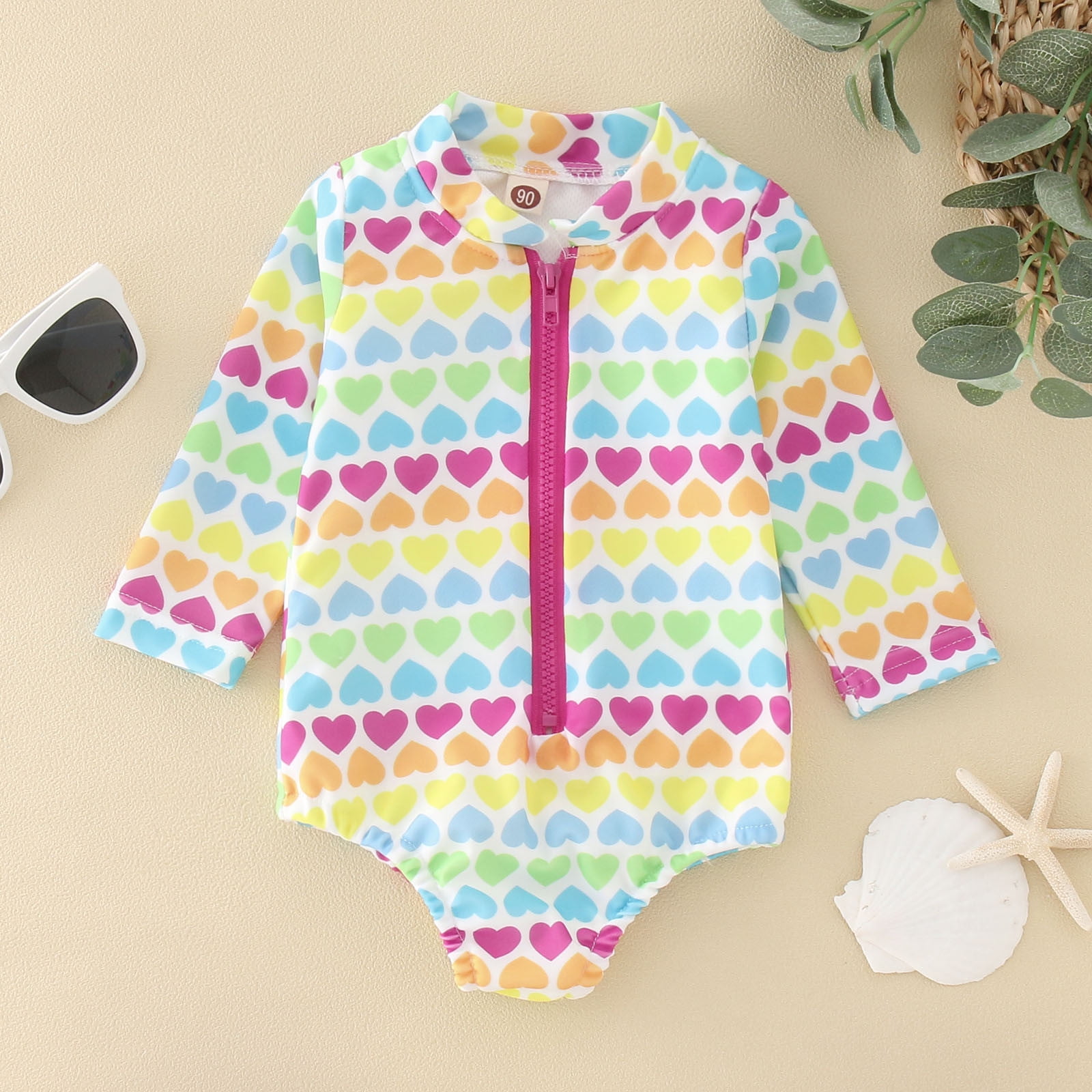 Baby Girl One-Piece Swimsuit Rashguard Sets Long Sleeve One Piece ...