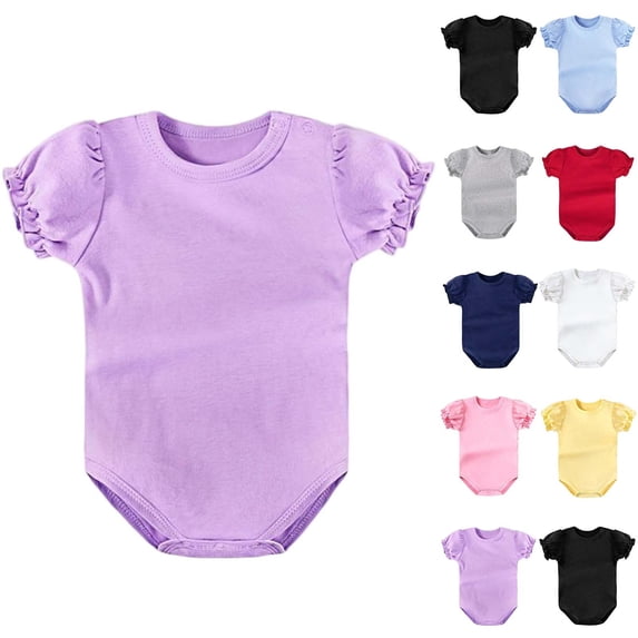 Baby Girl Onesie Ruffled Puff Short Sleeve Sleep Play Bodysuit Soft ...
