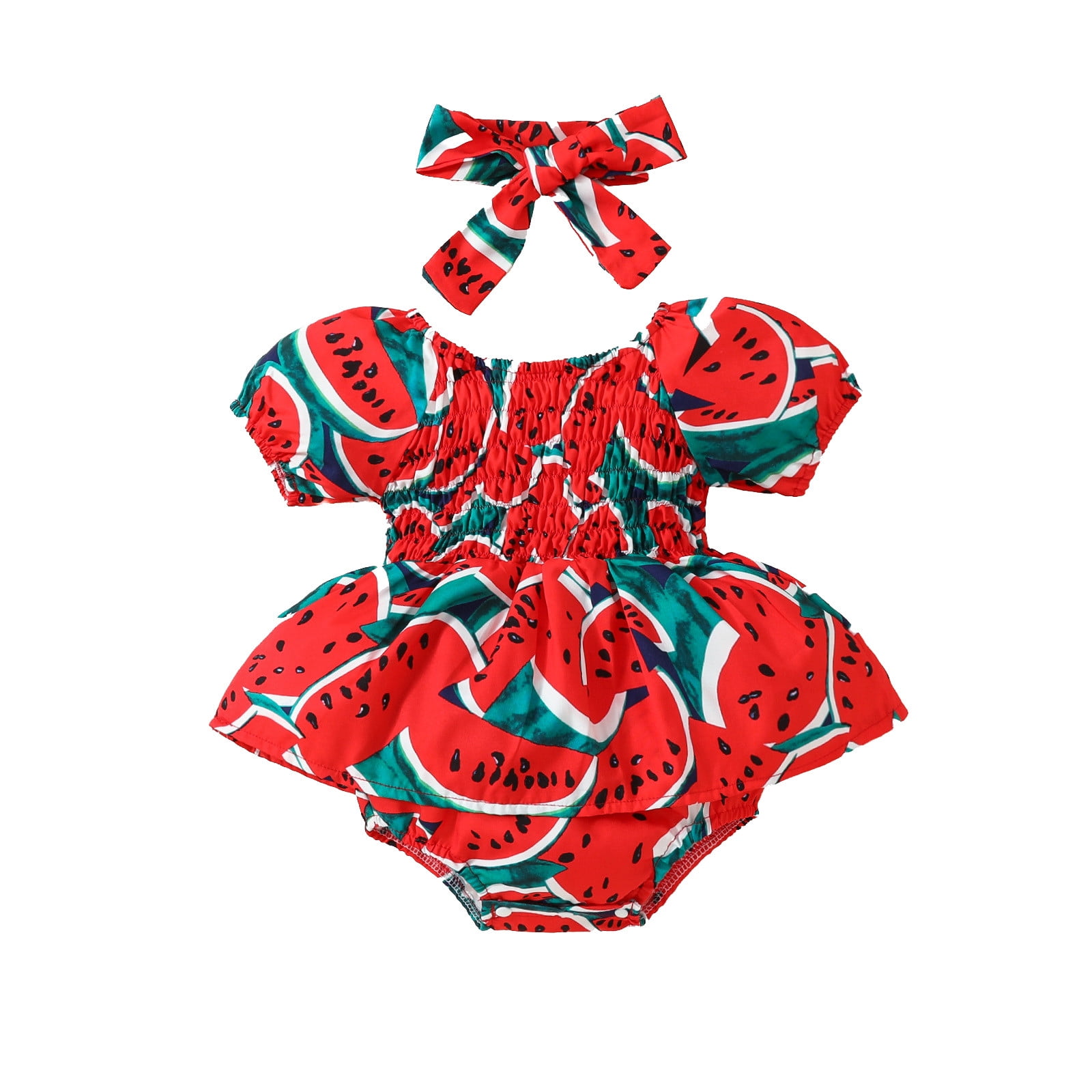 Baby Girl Onesies Bodysuits Infant Short Sleeve Watermelon Prints Newborn Headbands Outfits ...