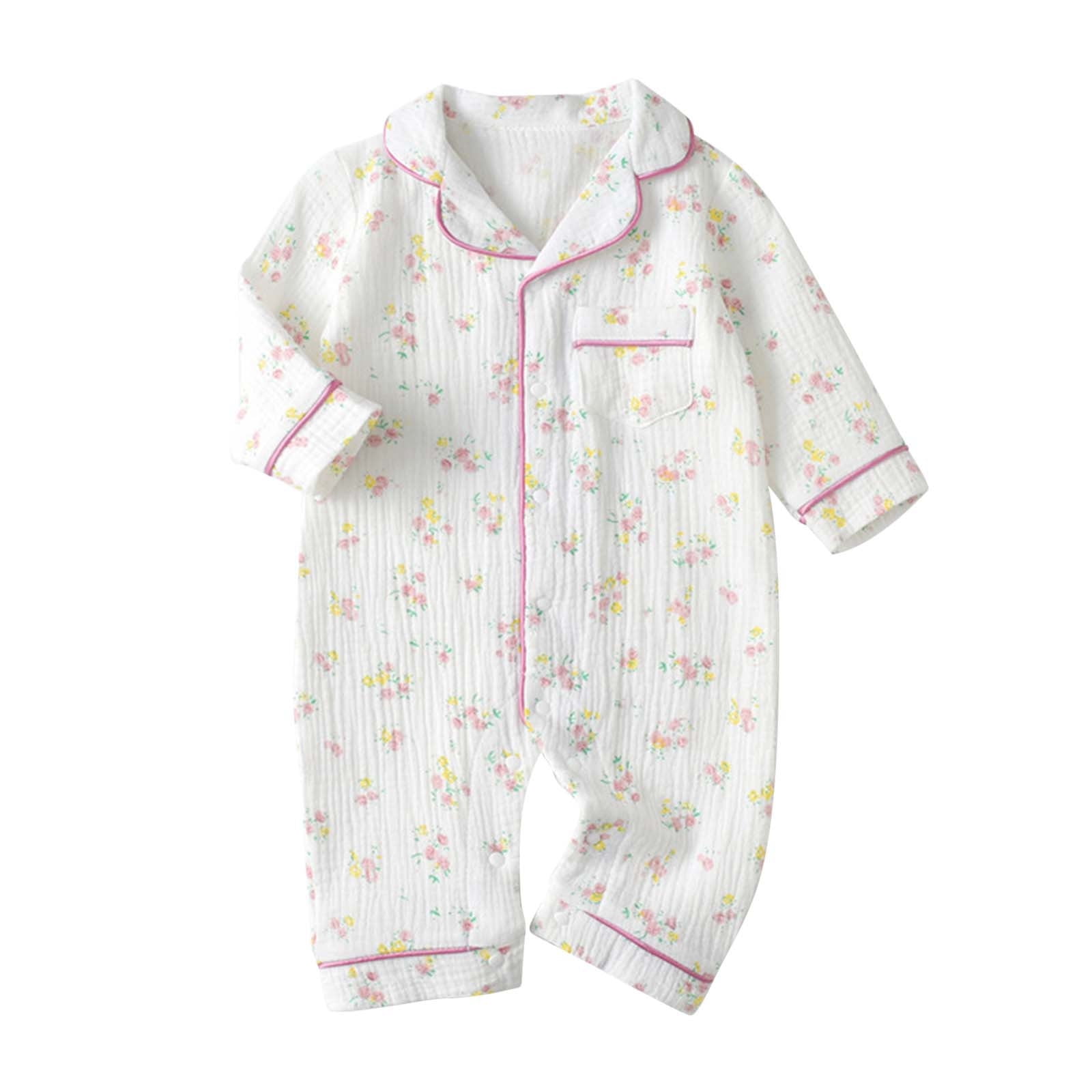 Baby Girl Onesies Floral Animals Print Pajamas Romper Button Up Pajamas ...