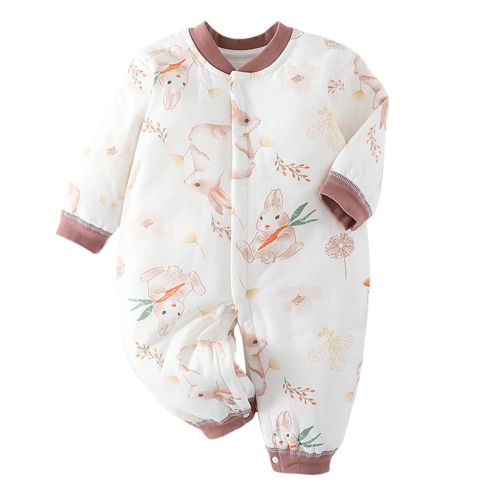 Baby Girl Onesies Boys Girls Long Sleeve Flowers Prints Ribbed Jumpsuit ...