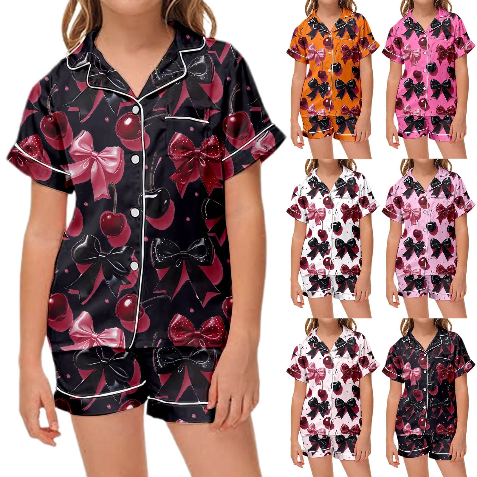 Baby Girl Outfit Cherry Bow Print Round Neck Short Sleeve Top and ...
