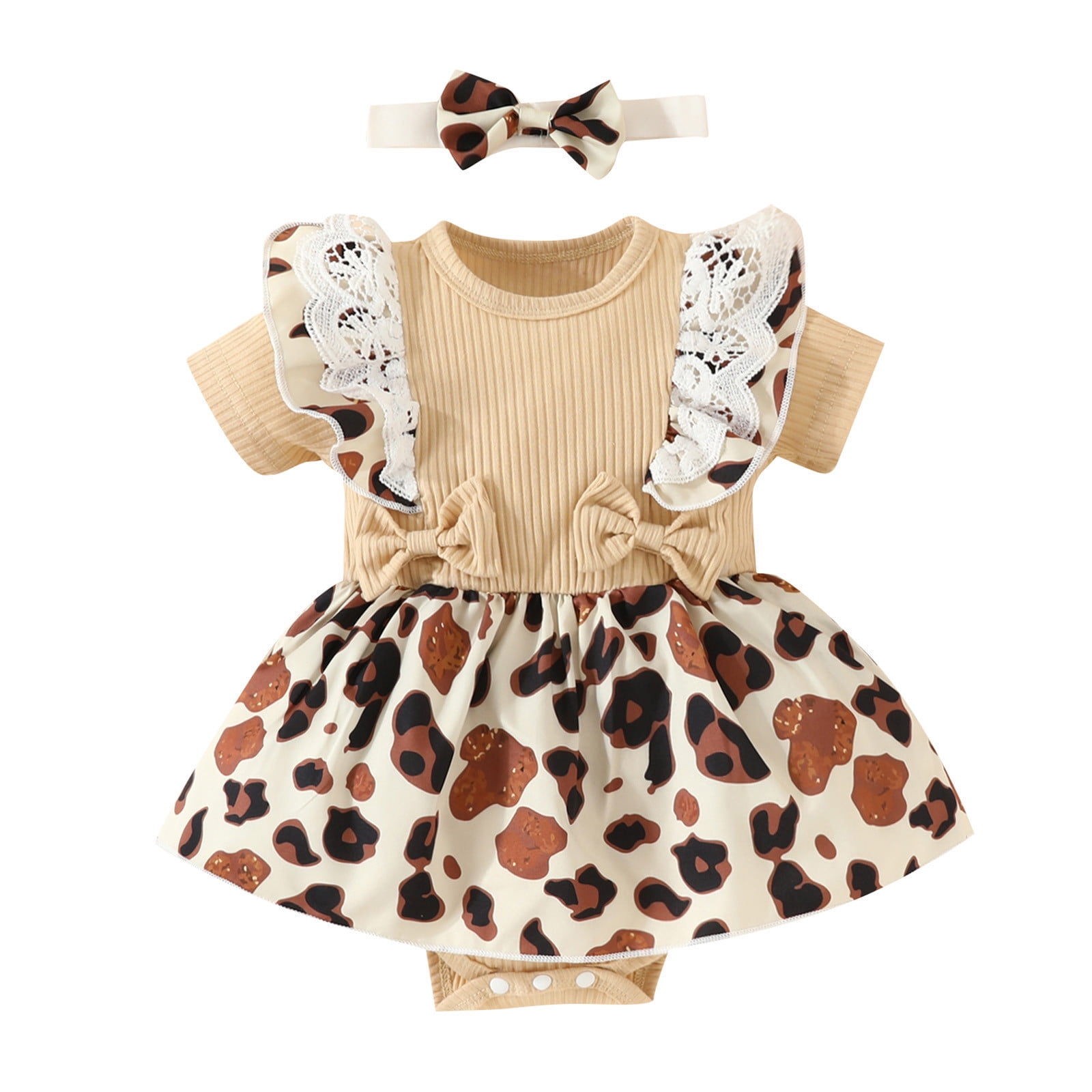 Baby Girl Outfit Clothing Girls Short Sleeve Floral Print Rompers Ribbed Bodysuits Dress ...