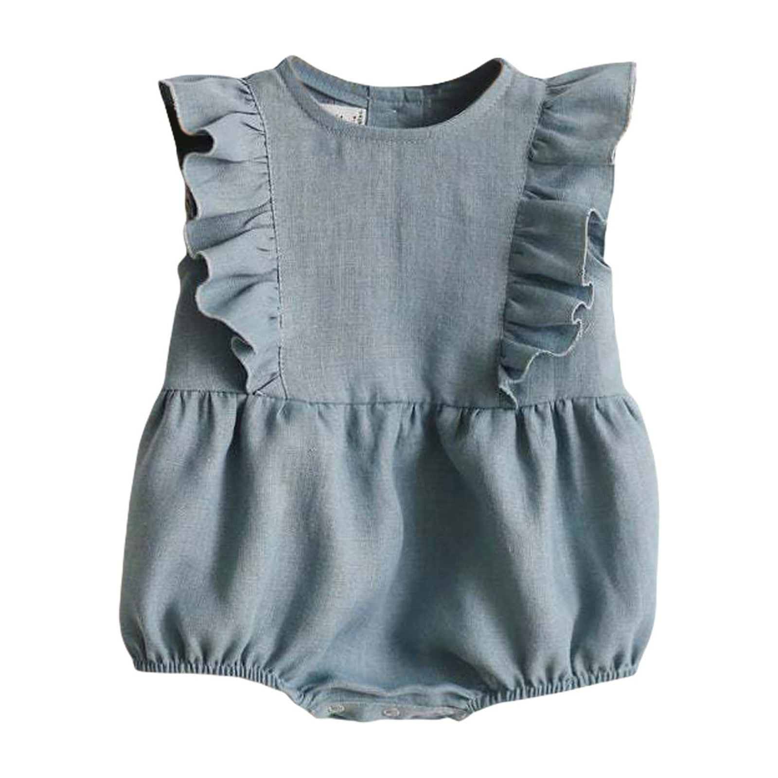 Baby Girl Outfit Cute Pattern Embroider Girls Ruffle Sleeveless Romper ...