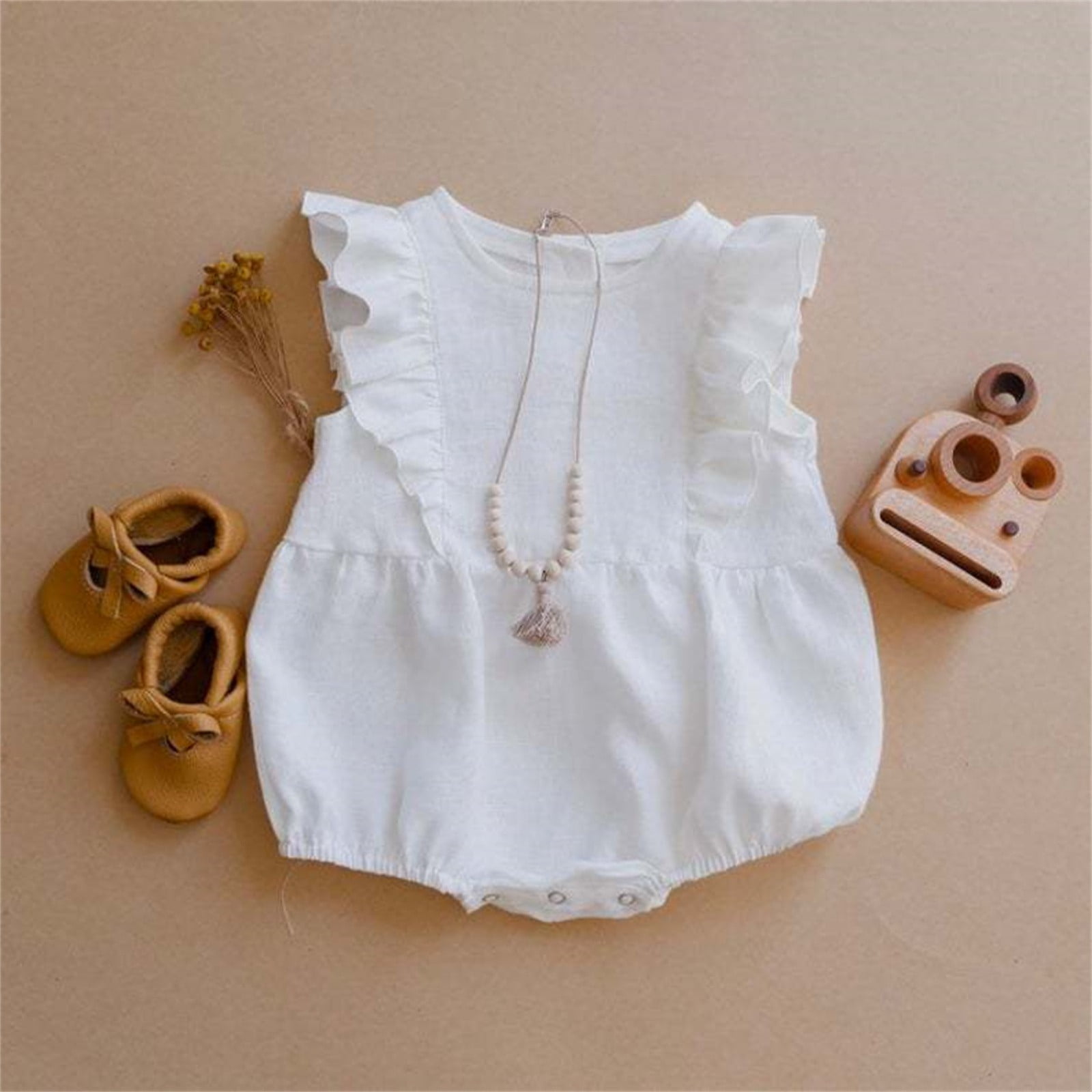 Baby Girl Outfit Cute Pattern Embroider Girls Ruffle Sleeveless Romper ...