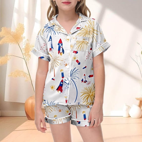 Baby Girl Outfit Graphic Button Down Short Sleeve Tee and Shorts Casual ...