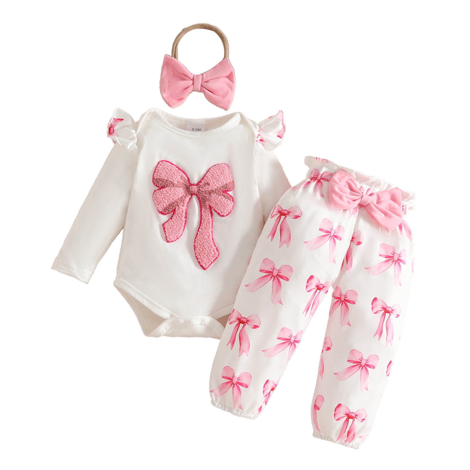Baby Girl Outfit Baby Girls Fall Long Sleeve Bowknot Embroidered Snap Closure Romper with Pants ...