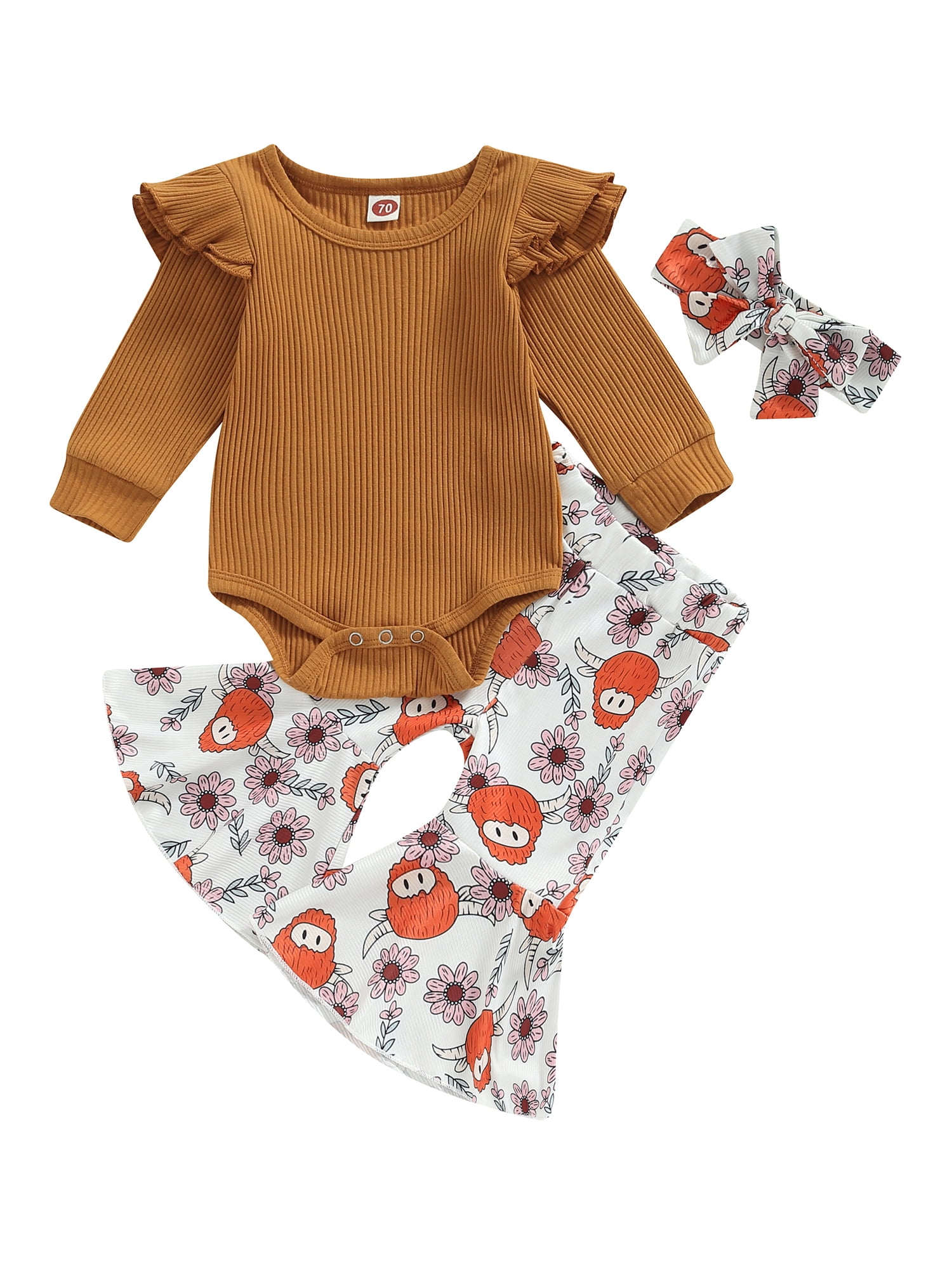 Baby Girl Outfit Infant Rib Ruffle Long Sleeve Romper Onesie Top Bell ...