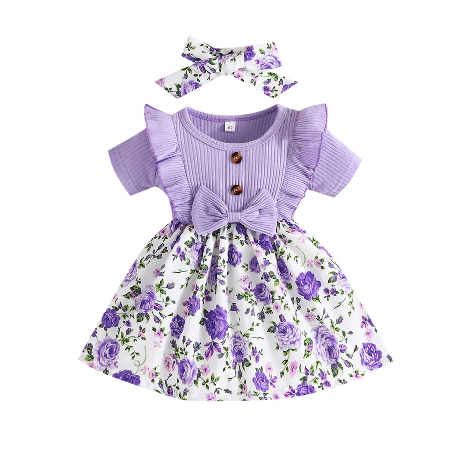 Baby Girl Outfit Kids Fashion Outfits Short Sleeve Knitted Floral Dress ...