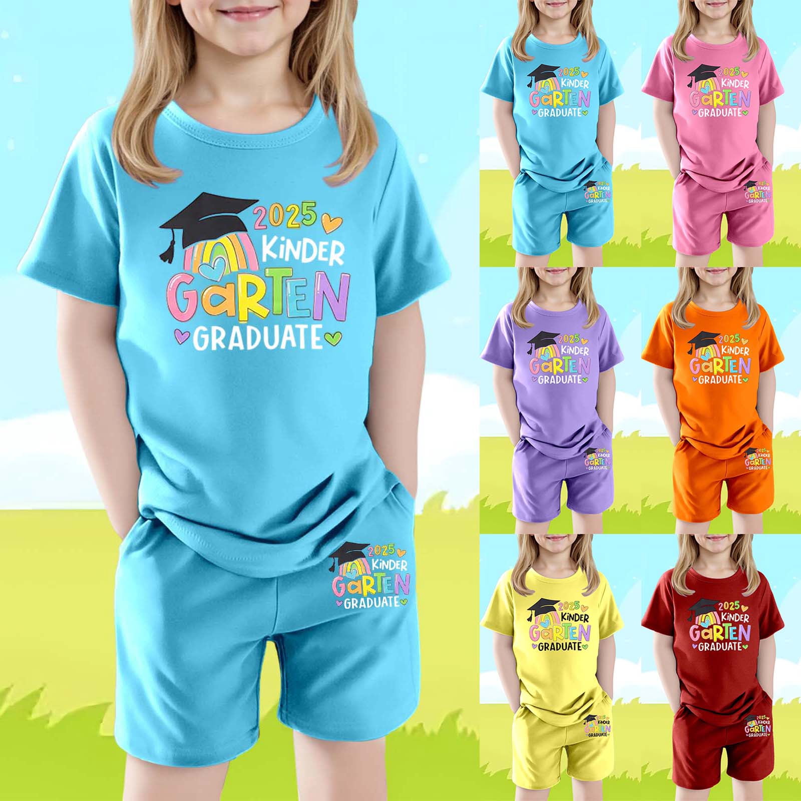Baby Girl Outfit Kids Graduation Cute Print Short Sleeve Top and Shorts ...