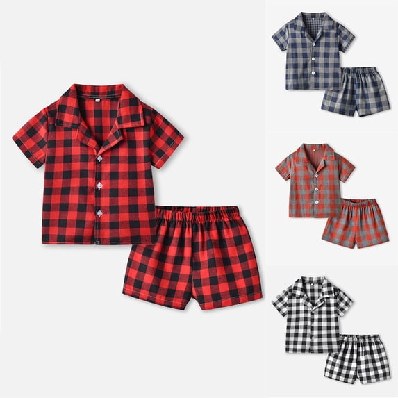 Baby Girl Outfit Kids Summer Plaid Short Sleeve Button Top and Shorts ...