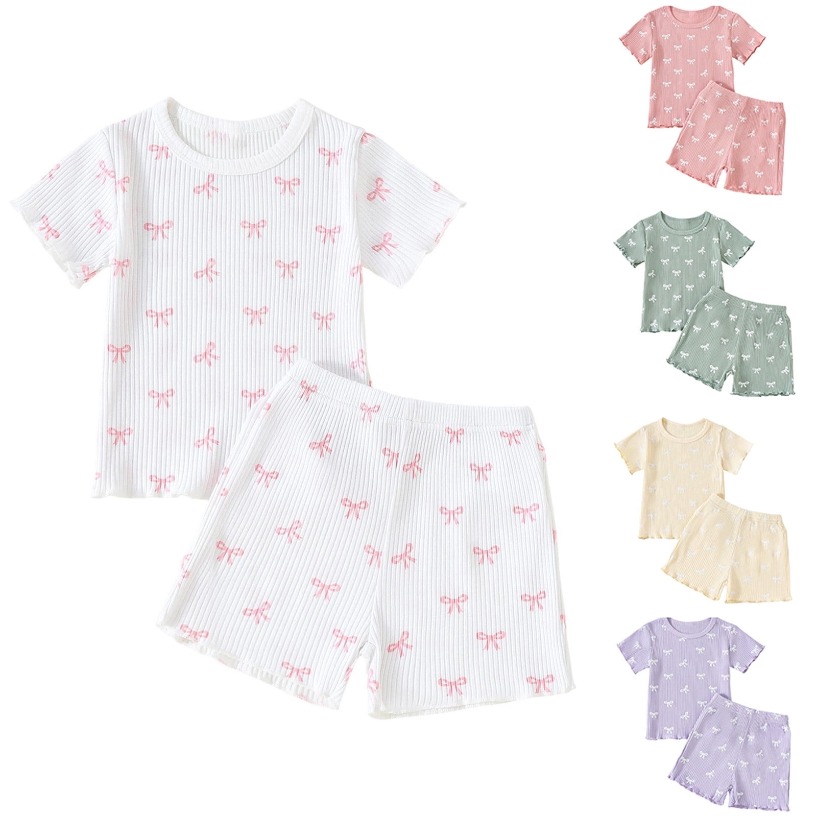 Baby Girl Outfit Round Neck Short Sleeve Top with Elastic Shorts ...