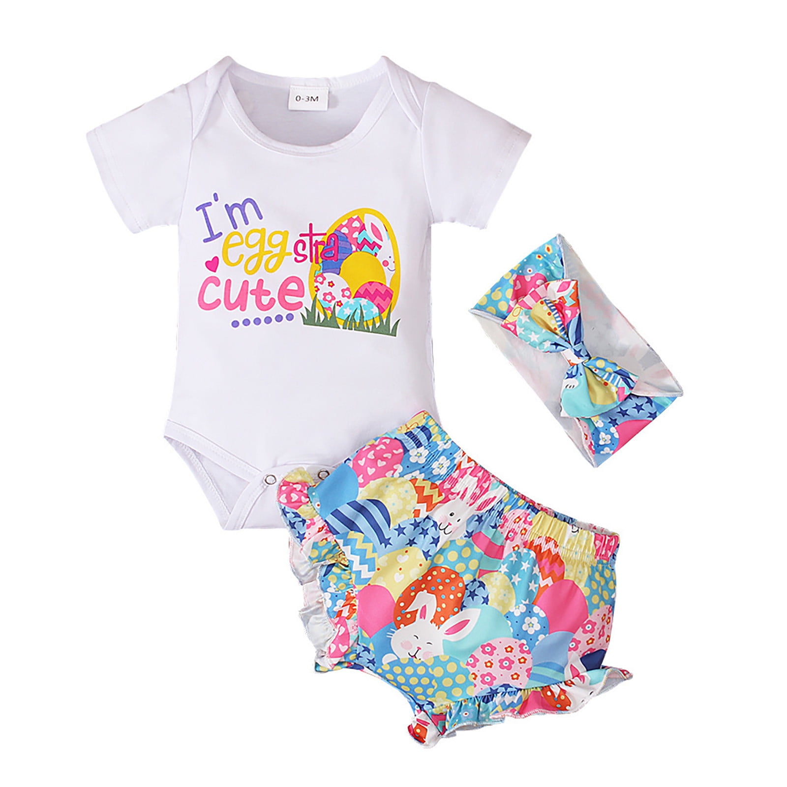 Baby Girl Outfit Sets Newborn Easter Bunny Print Short Sleeve Romper ...
